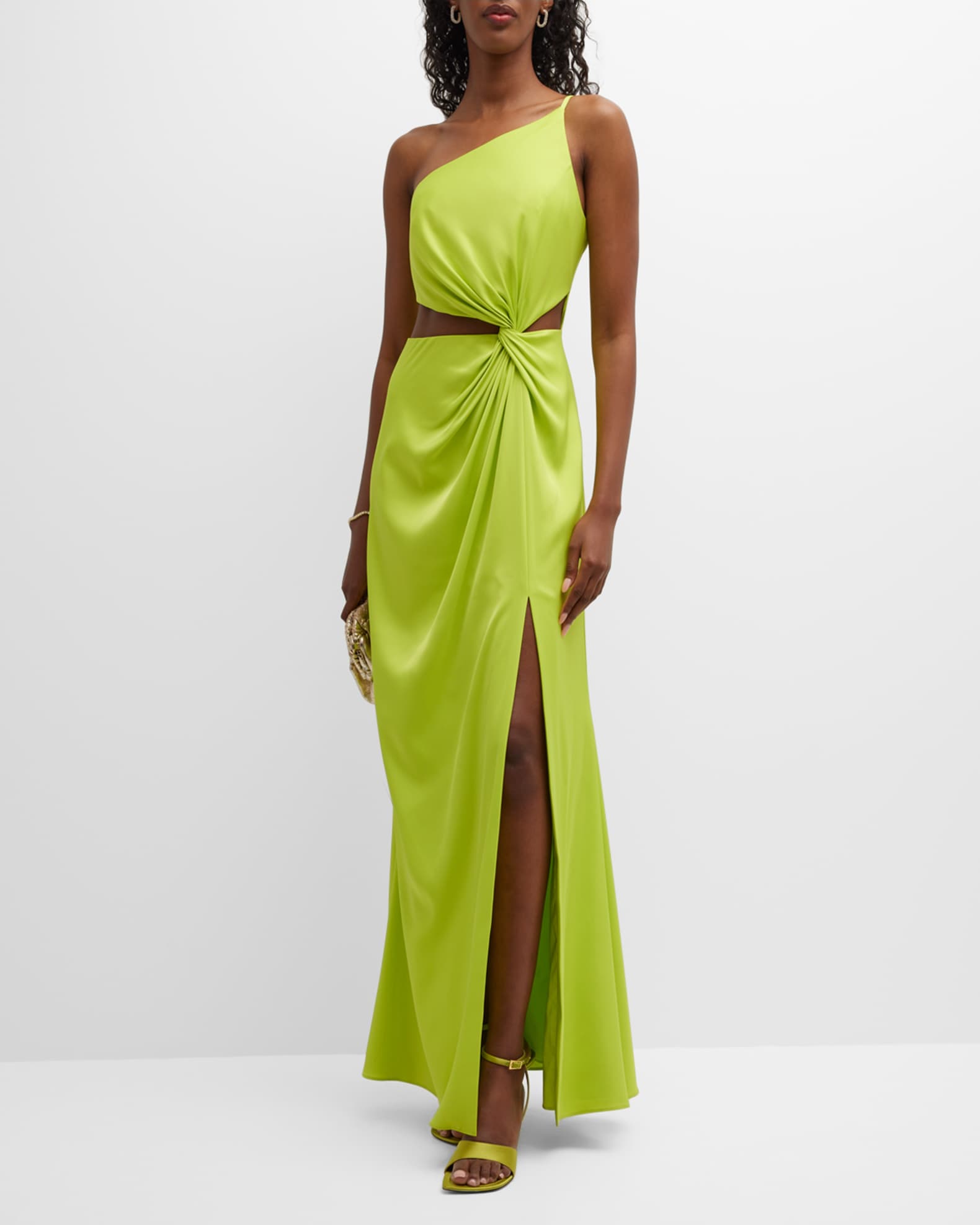 Liv Foster One-Shoulder Cutout Twist-Front Gown | Neiman Marcus