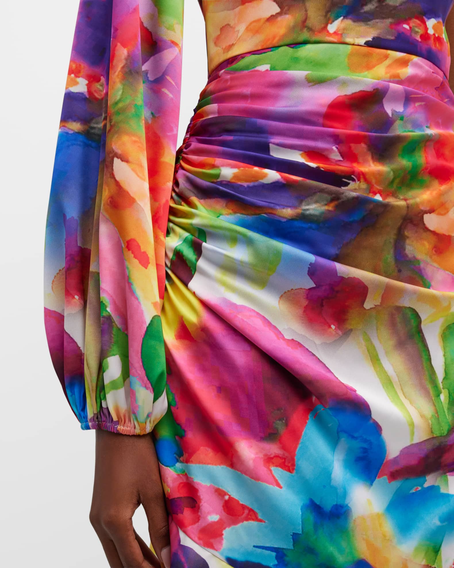 Liv Foster Ruched One-Shoulder Abstract-Print Midi Dress | Neiman Marcus