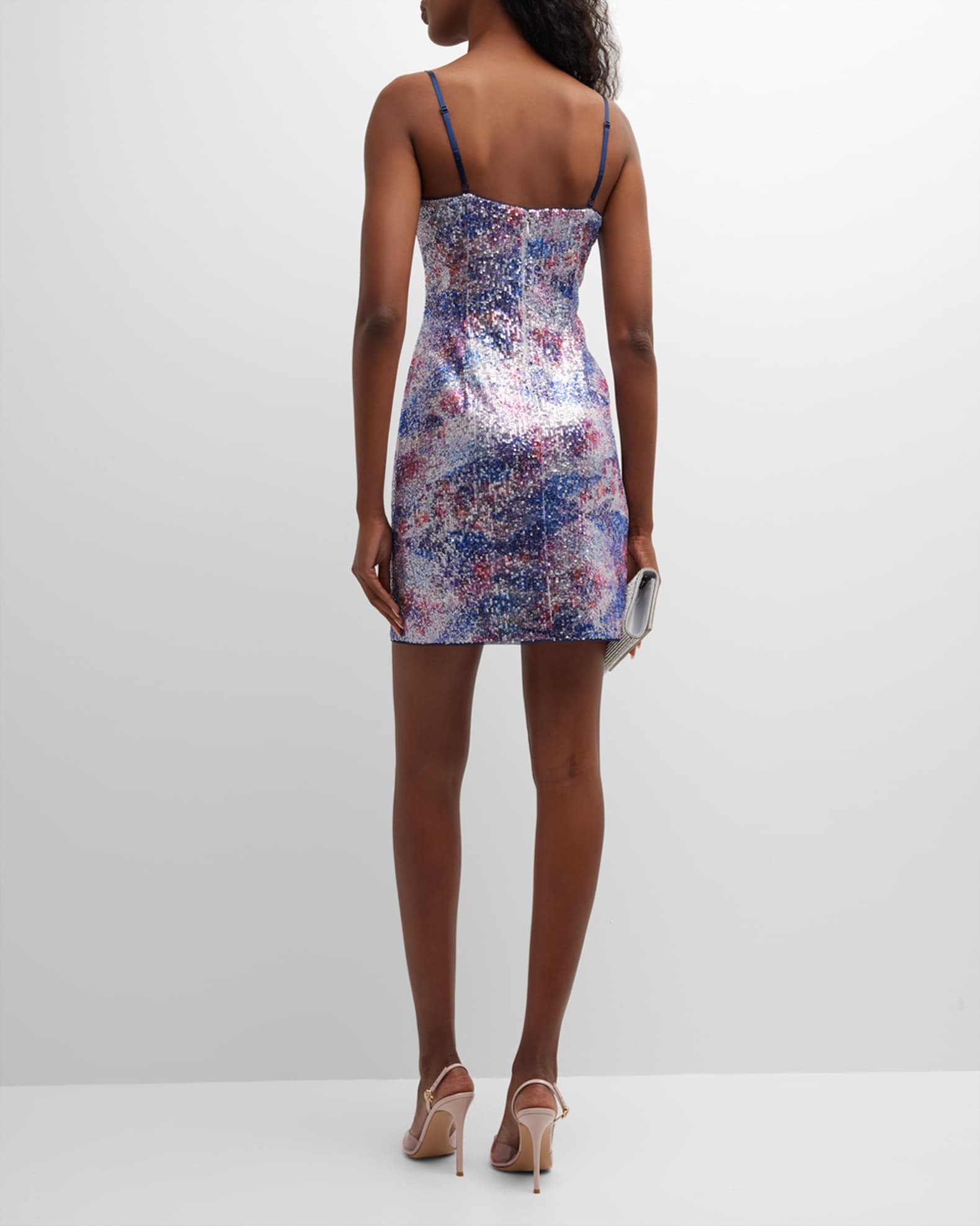 Liv Foster Cowl-Neck Abstract-Print Sequin Mini Dress | Neiman Marcus
