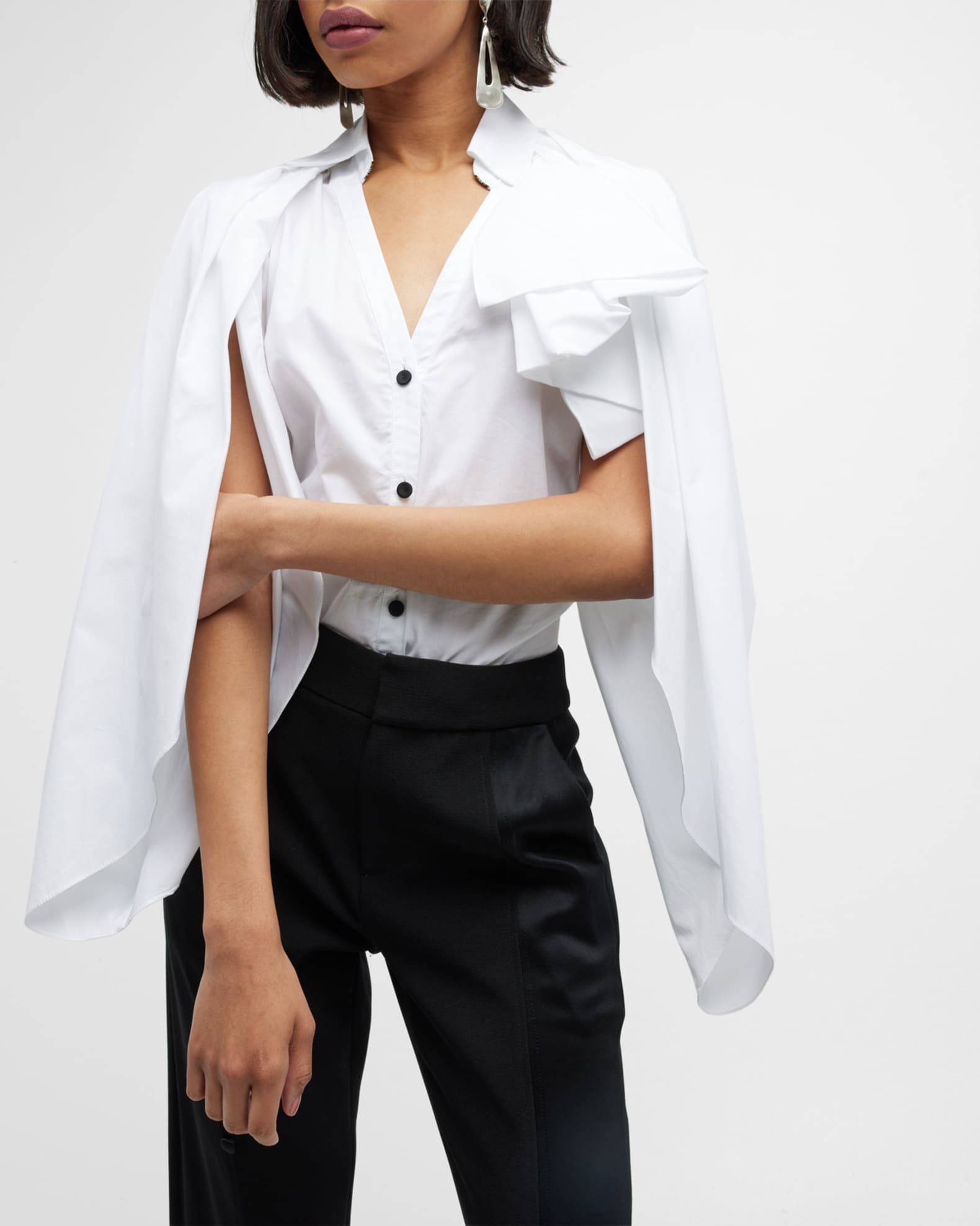 Hellessy Beata Pleated Cape-Sleeve Collared Shirt | Neiman Marcus