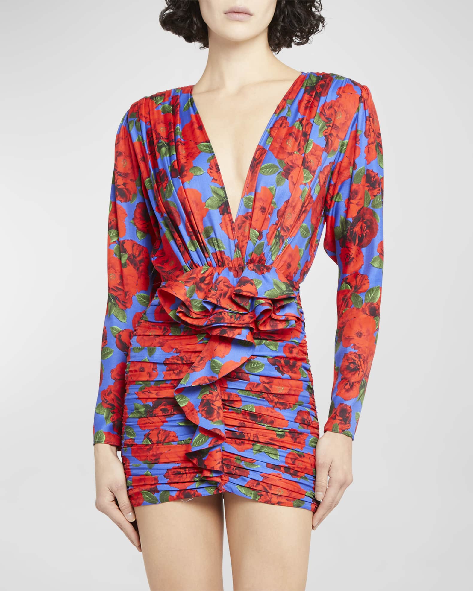 The New Arrivals by Ilkyaz Ozel Bebe Rose Print Draped Deep V Mini ...