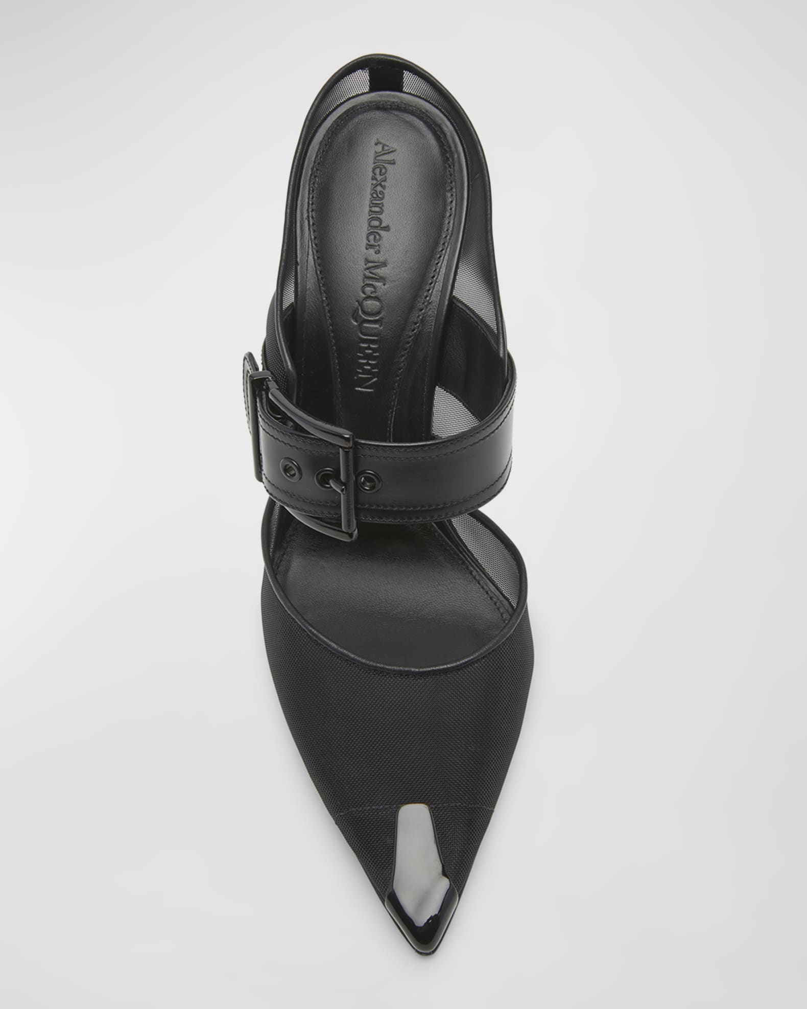 Alexander McQueen Leather Mesh Buckle Stiletto Mules | Neiman Marcus