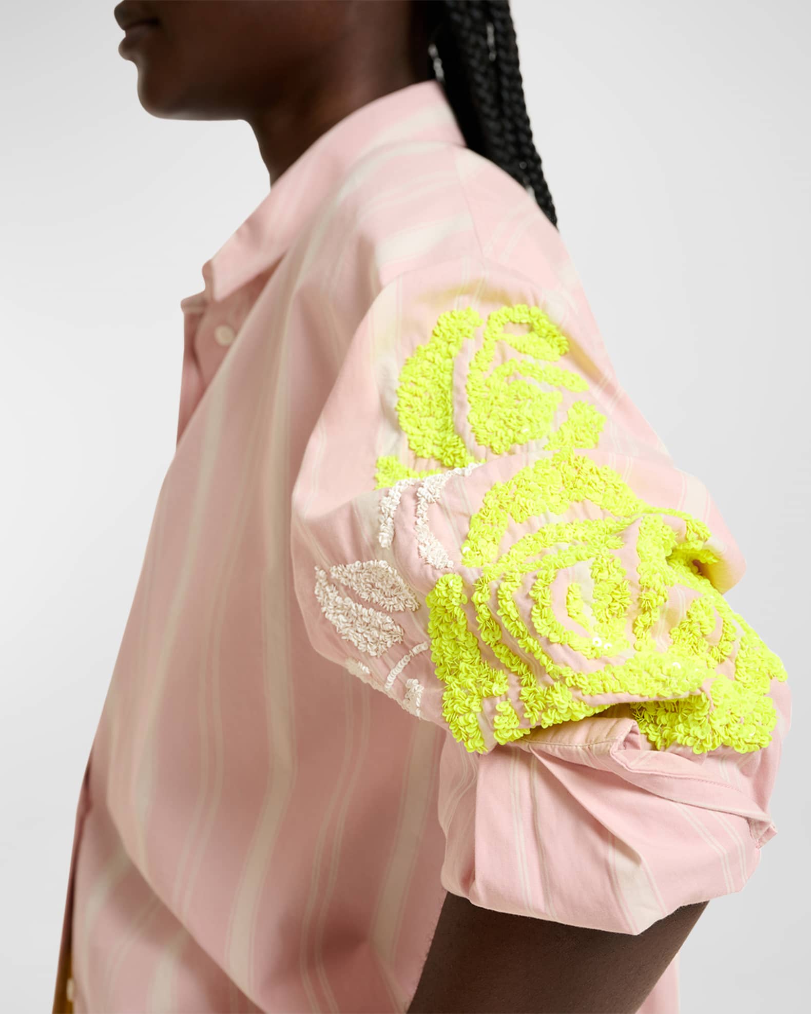 Essentiel Antwerp Dorothy Embellished Striped Cotton Shirt | Neiman Marcus