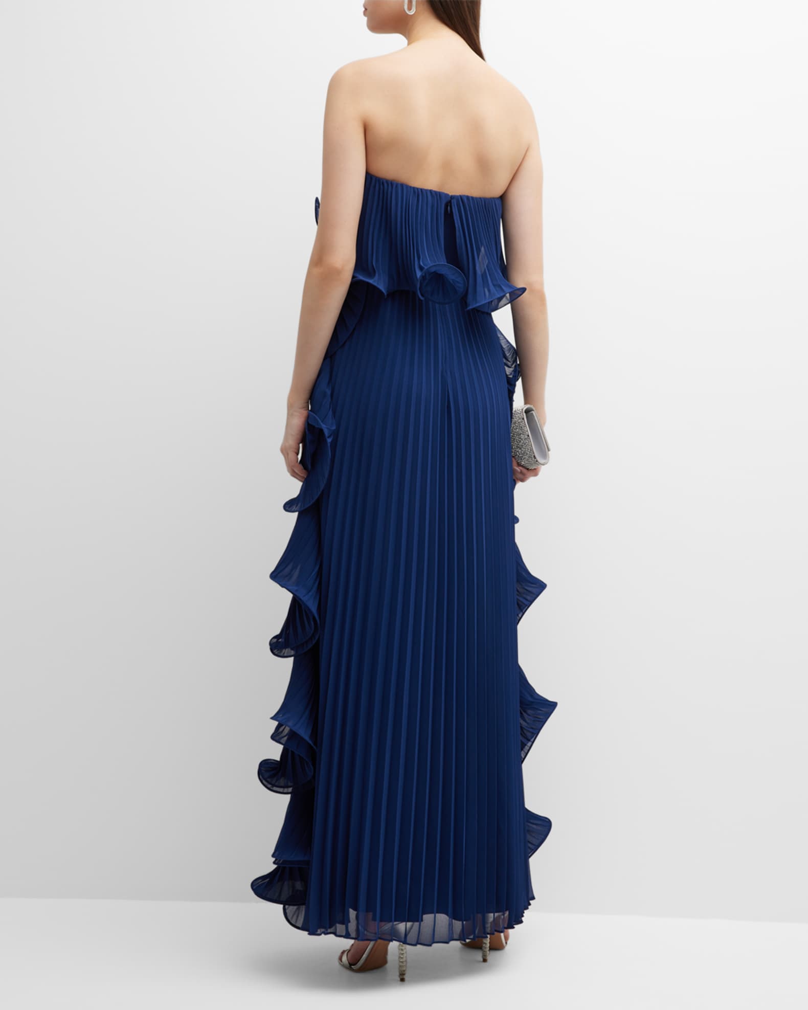 Badgley Mischka Collection Strapless Pleated Ruffle Gown | Neiman Marcus