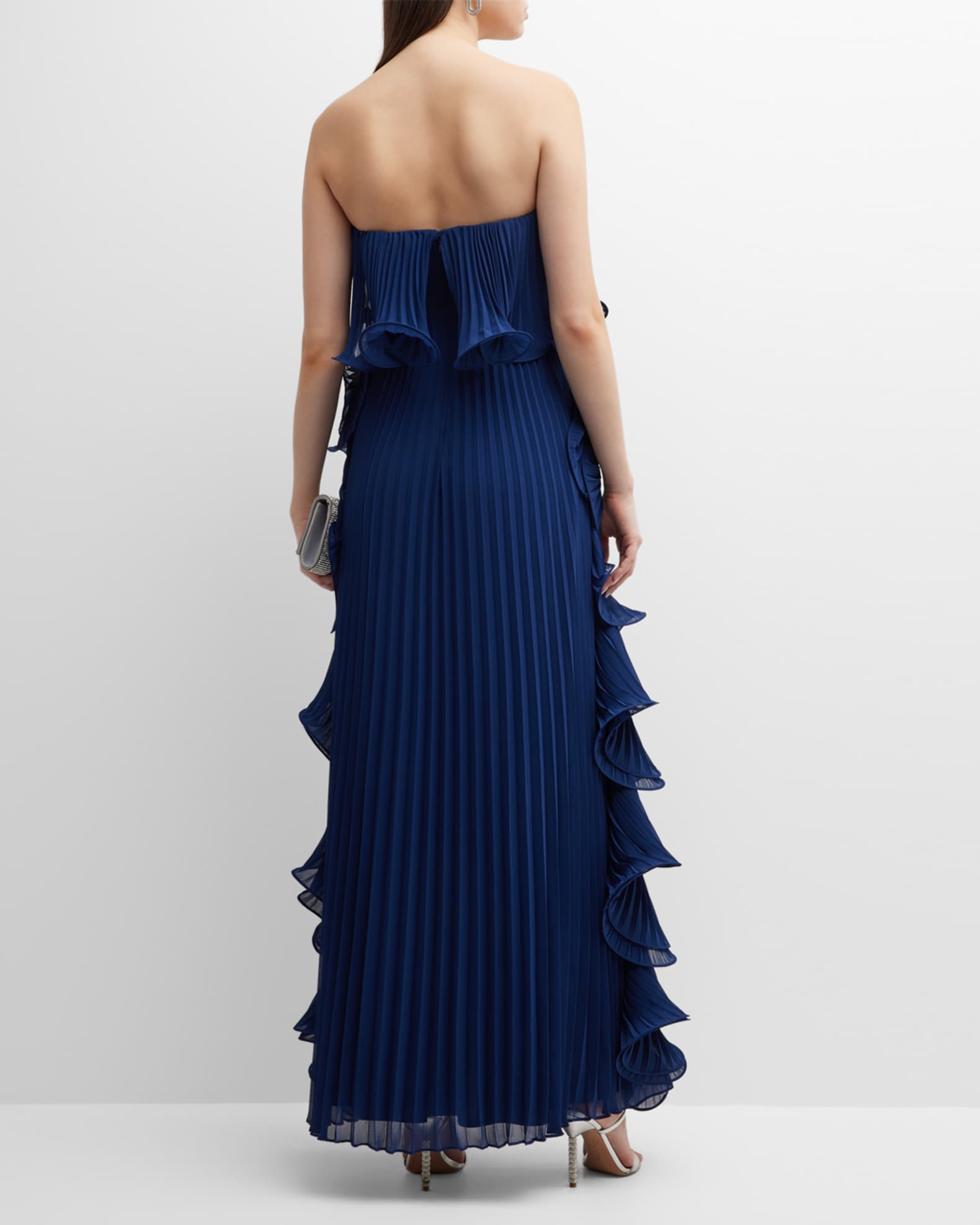 Badgley Mischka Collection Strapless Pleated Ruffle Gown | Neiman Marcus