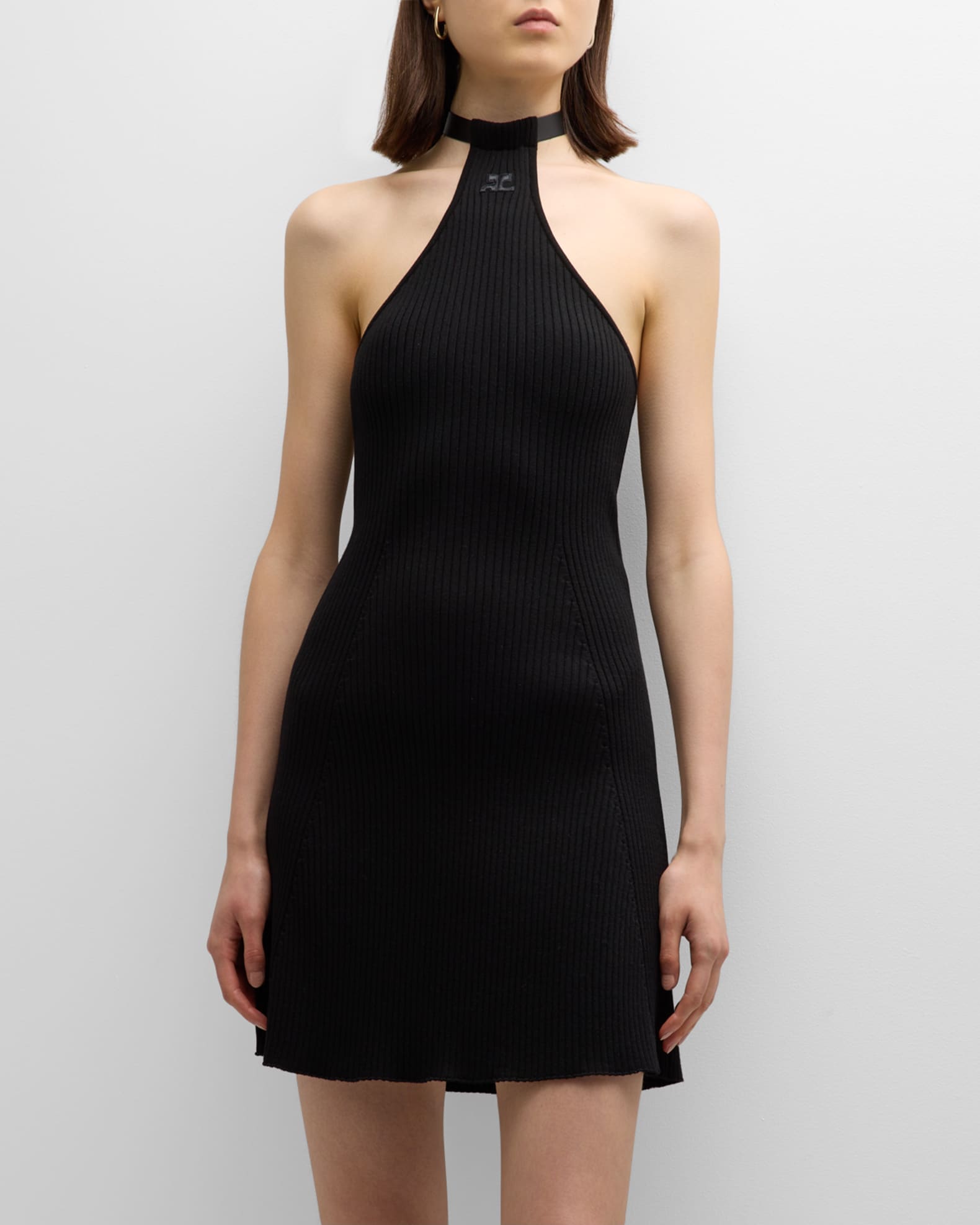 Courreges Choker Rib Knit Halter Mini Dress | Neiman Marcus