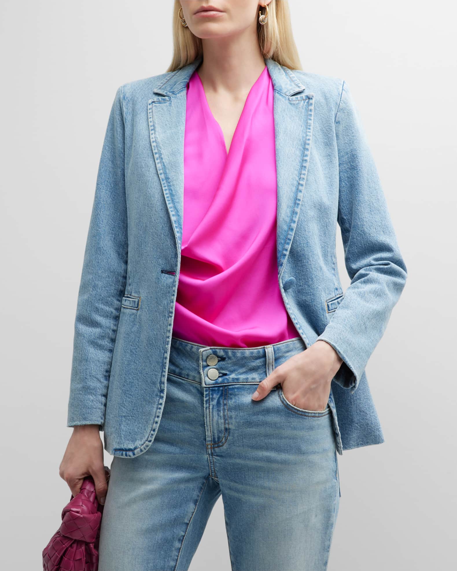 Alice + Olivia Macey Denim Fitted Blazer | Neiman Marcus