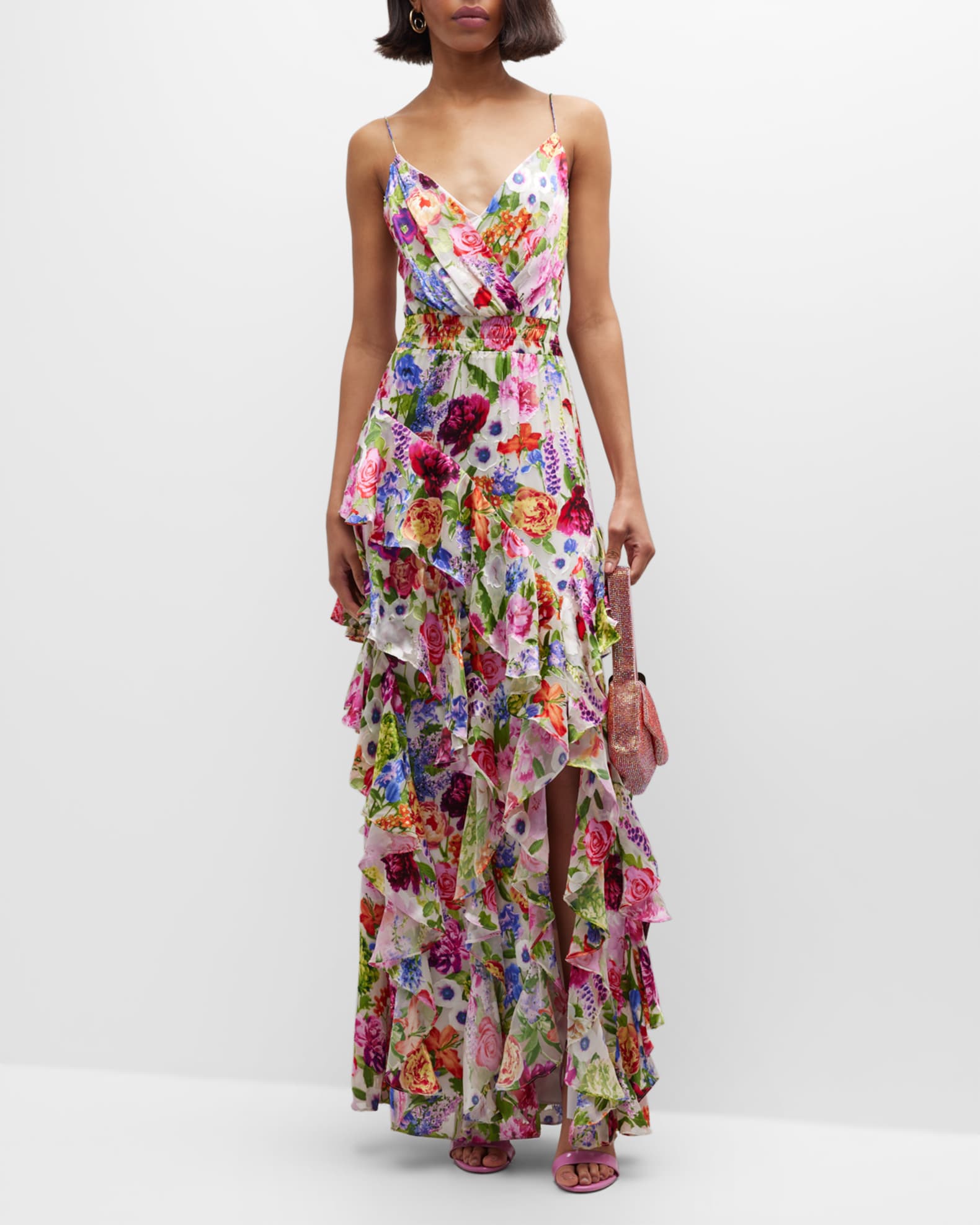 Alice + Olivia Floral Hayden Ruffled Maxi Dress | Neiman Marcus