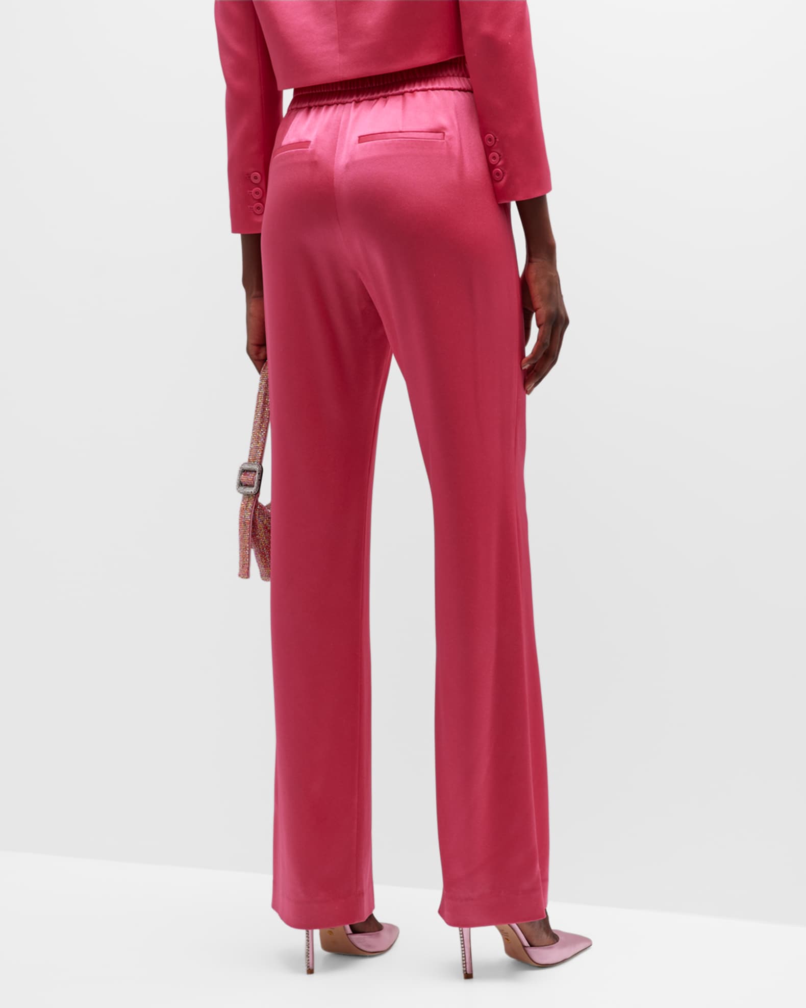 Alice + Olivia Jody Satin Front-Slit Pants | Neiman Marcus