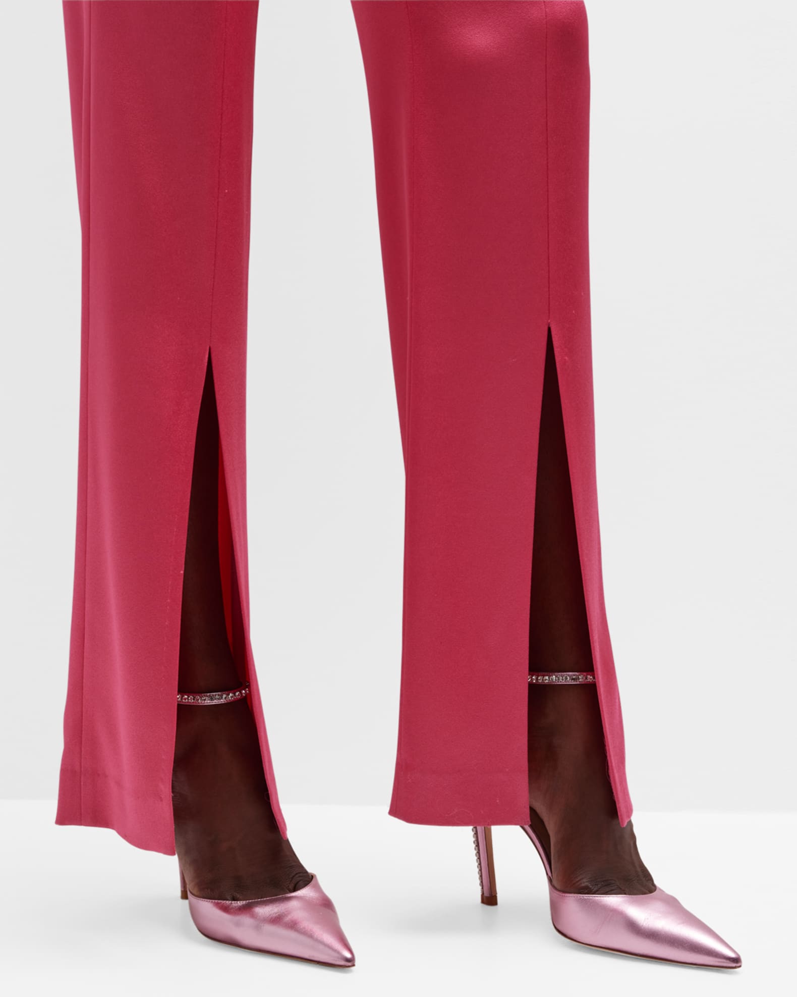 Alice + Olivia Jody Satin Front-Slit Pants | Neiman Marcus