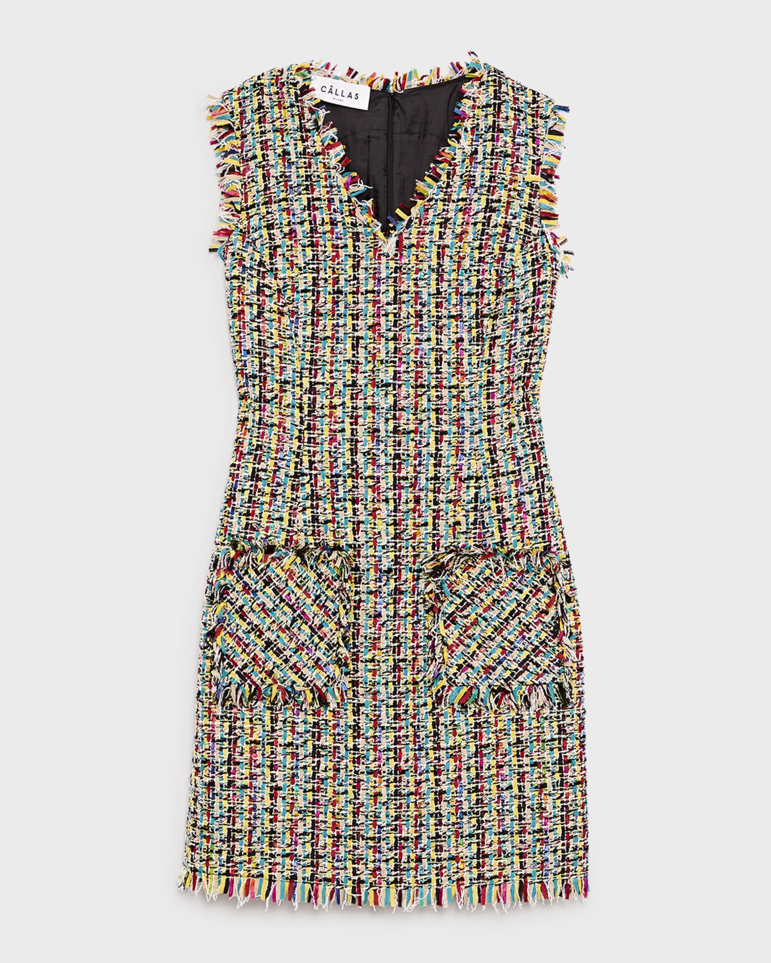 CALLAS Milano Colette Sleeveless Fringe-Trim Tweed Dress | Neiman Marcus