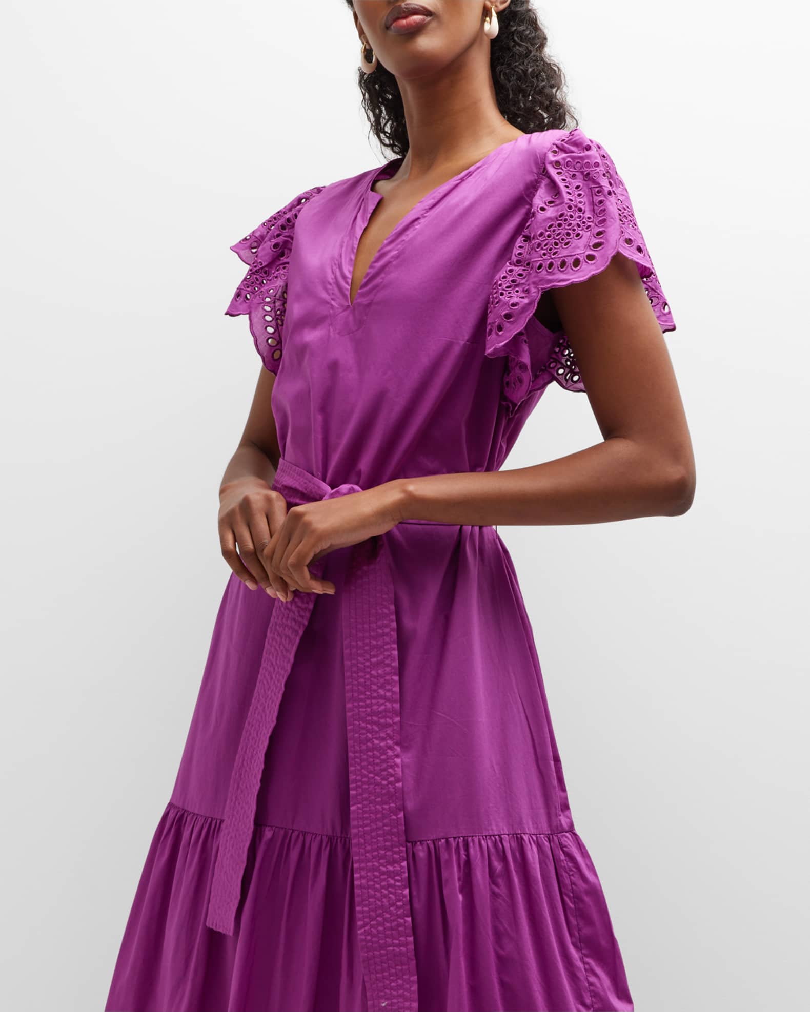 Rails Gia Eyelet-Embroidered Poplin Midi Dress | Neiman Marcus