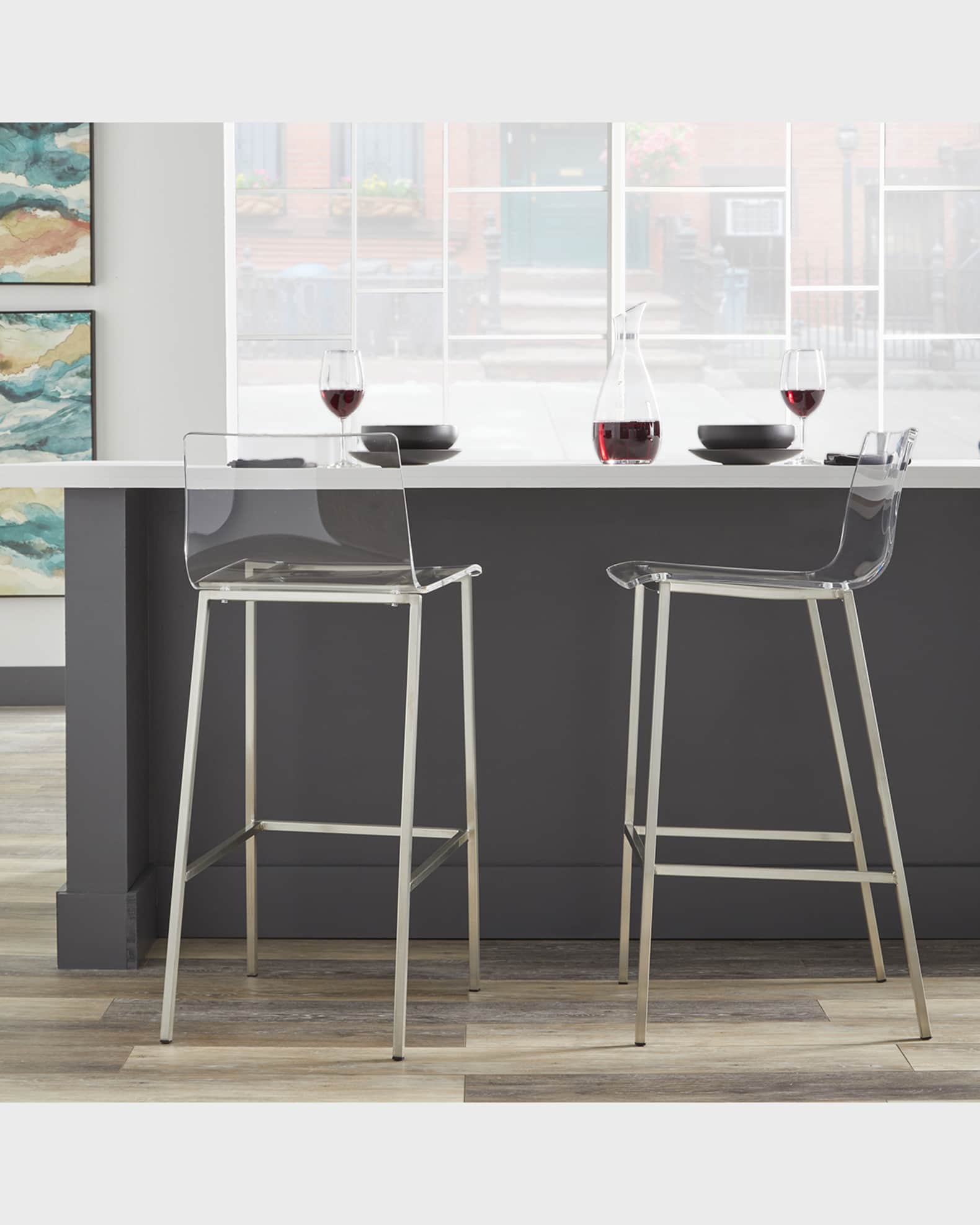 Euro Style Chloe Counter Stools in Clear Acrylic, Set of 2 | Neiman Marcus