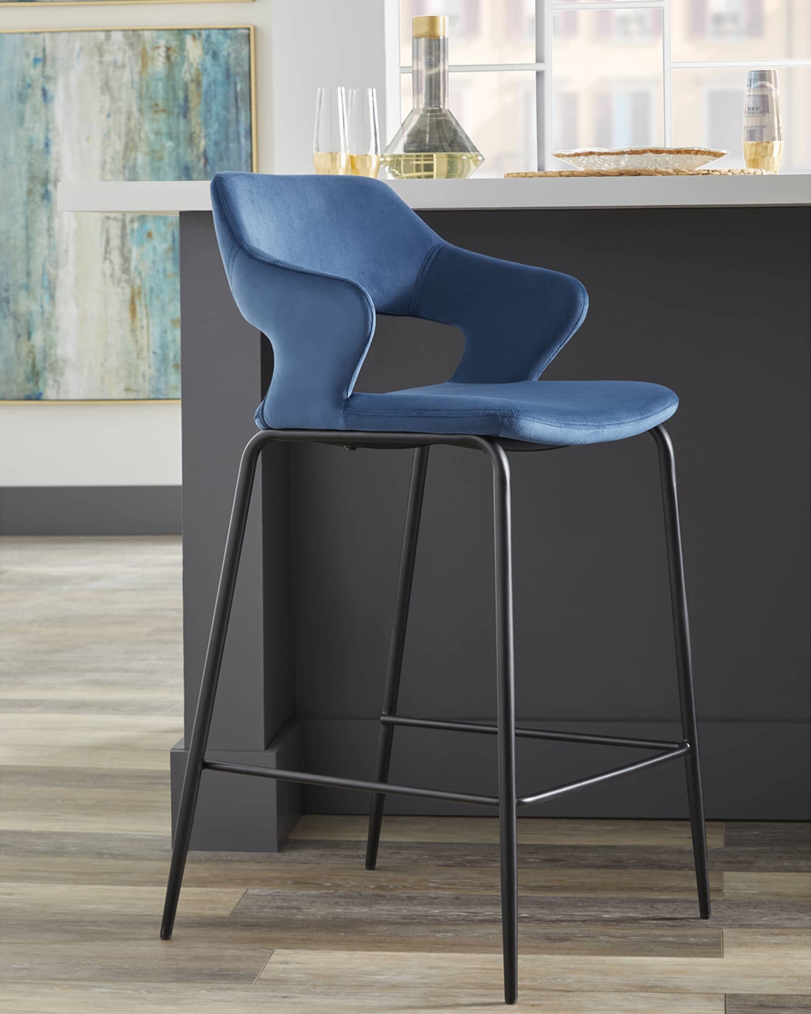 Euro Style Vidar Velvet Counter Stool | Neiman Marcus
