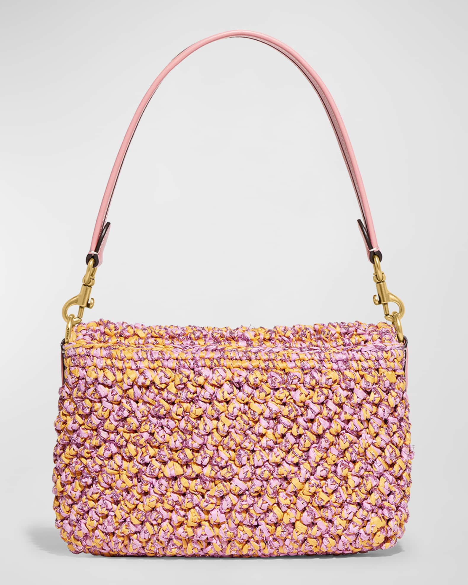 Coach Tabby Colorblock Flap Straw Shoulder Bag | Neiman Marcus