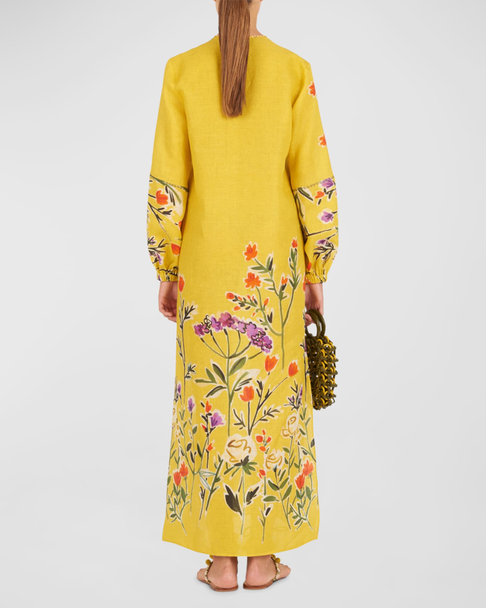 Silvia Tcherassi Cala Floral-Print Long-Sleeve Linen Maxi Tunic Dress ...