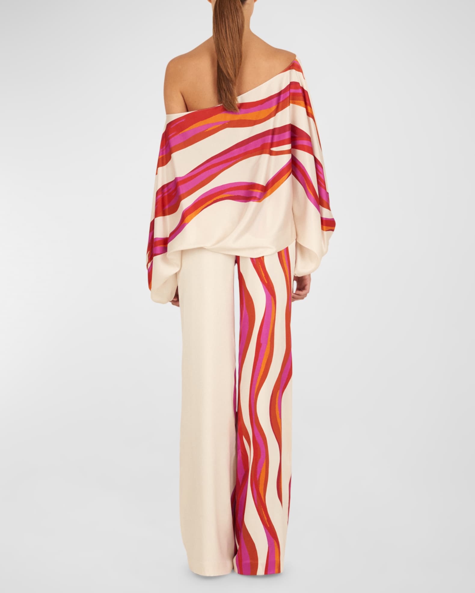 Silvia Tcherassi Bellagio Wave-Print One-Shoulder Silk Blouse | Neiman ...