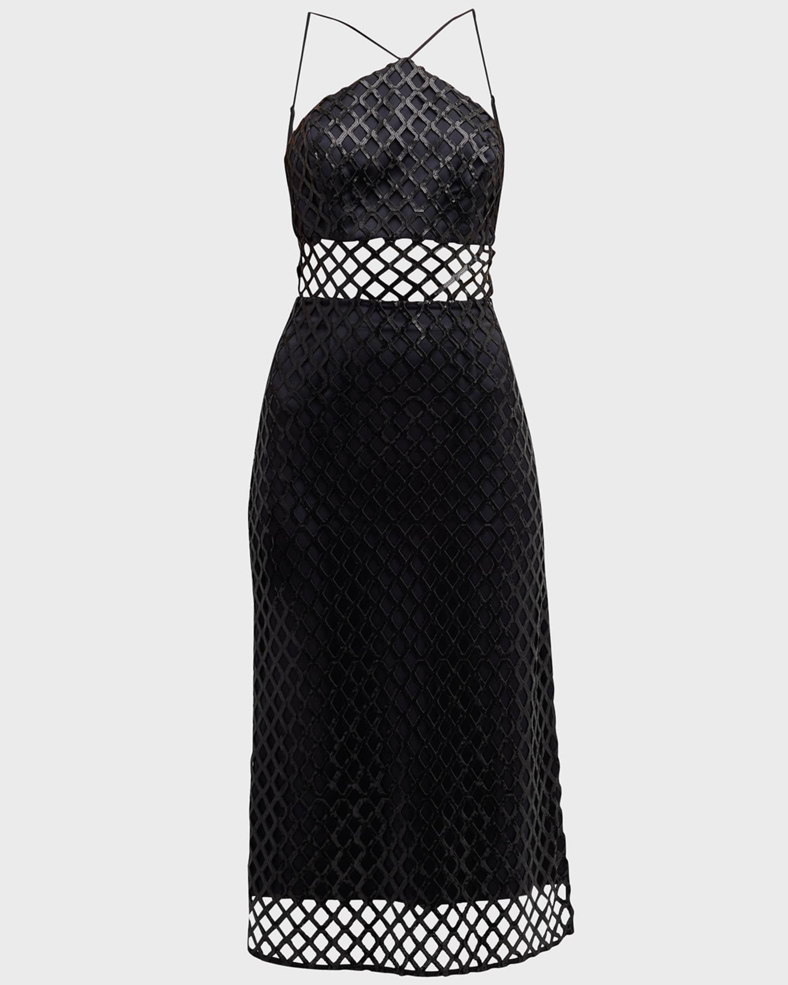 Ramy Brook Leo Sequin Net Halter Midi Dress Neiman Marcus