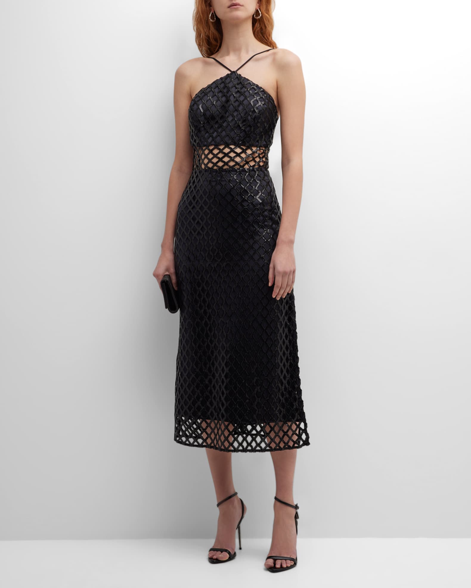 Ramy Brook Leo Sequin Net Halter Midi Dress Neiman Marcus
