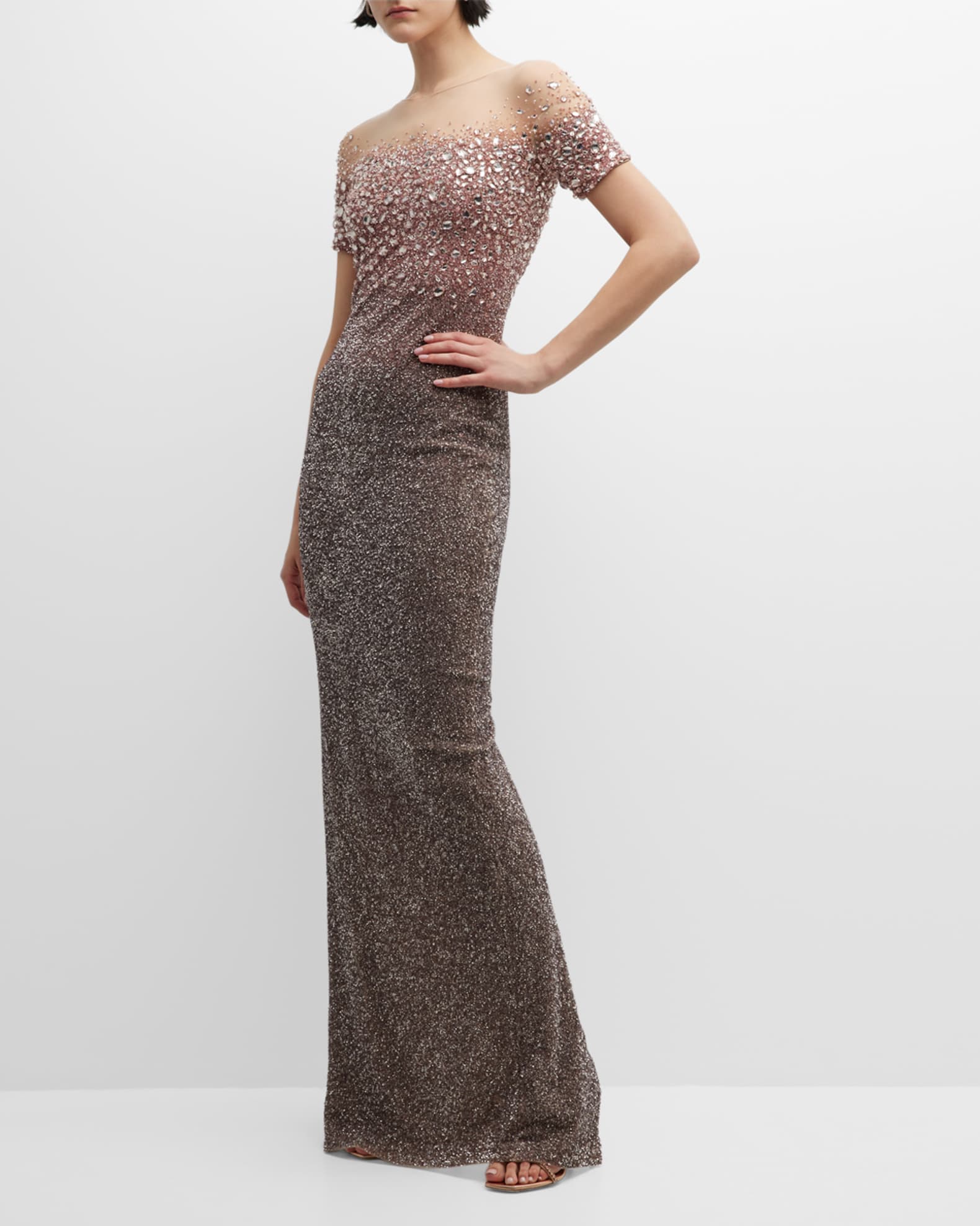 Pamella Roland Ombre Signature Sequin Gown with Oversized Crystal ...