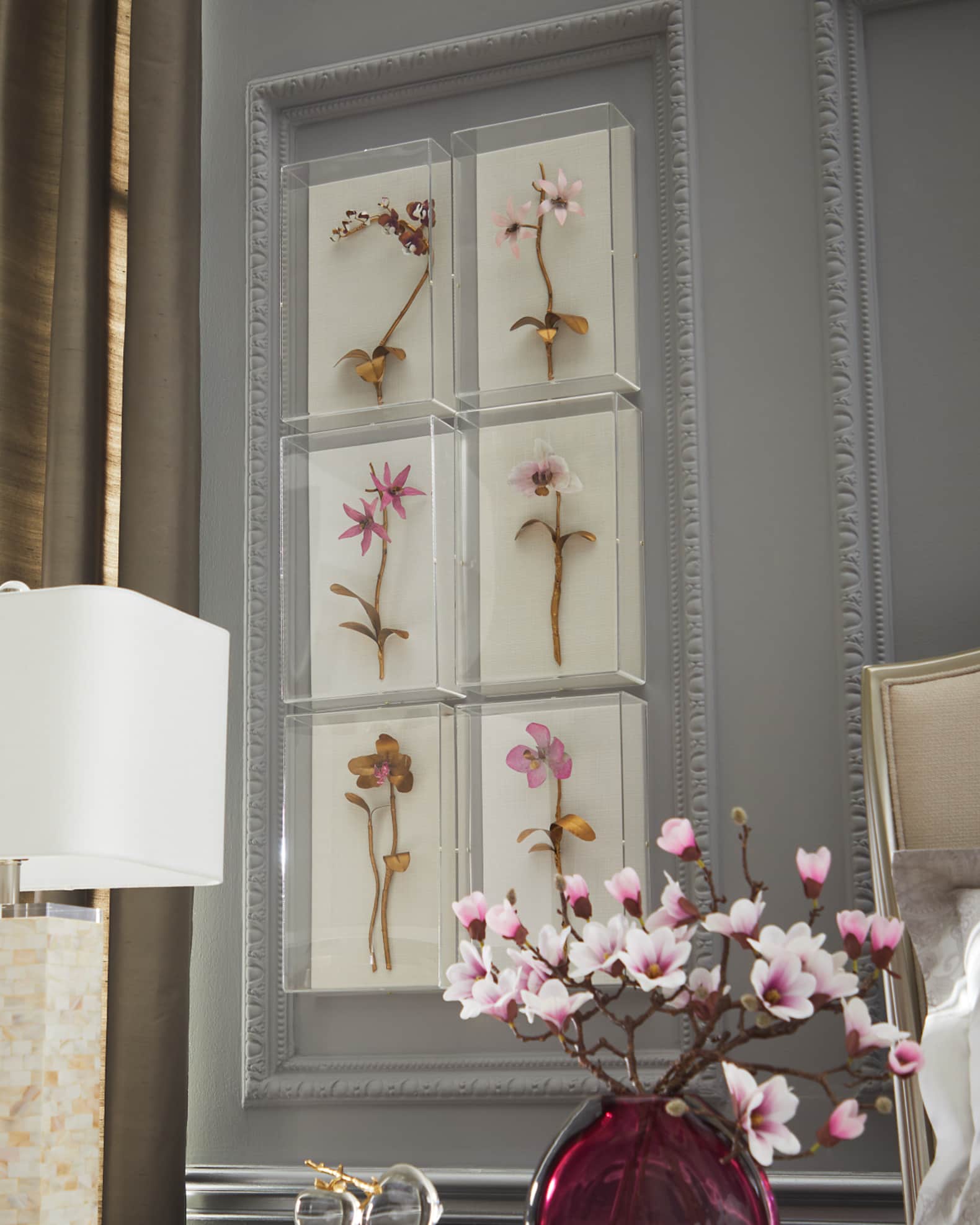 Gilded and Painted Orchid Study Wall Art Collection | Neiman Marcus
