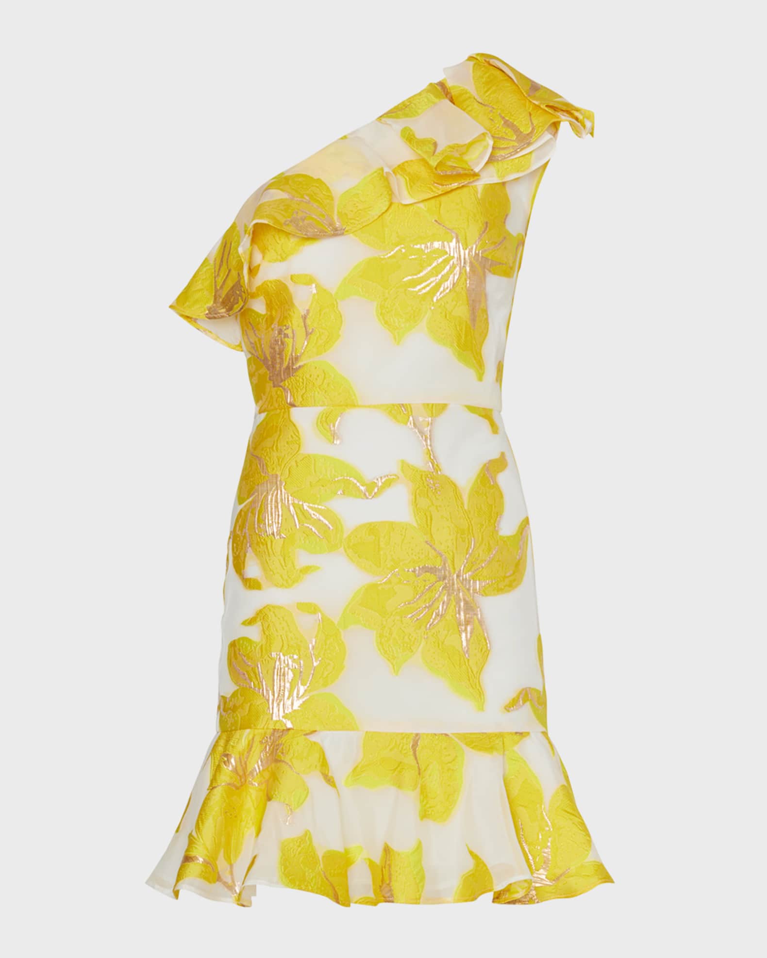 Milly Nila Metallic Fleur Jacquard Ruffle Mini Dress | Neiman Marcus