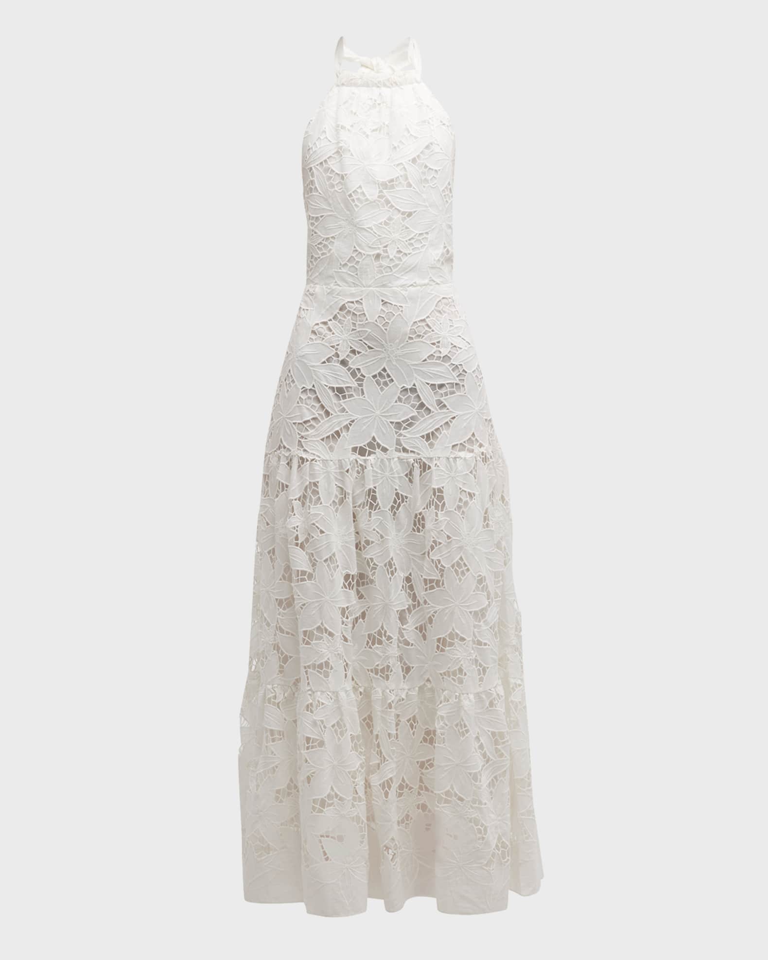 Milly Hayden Floralis Tiered Lace Halter Maxi Dress | Neiman Marcus