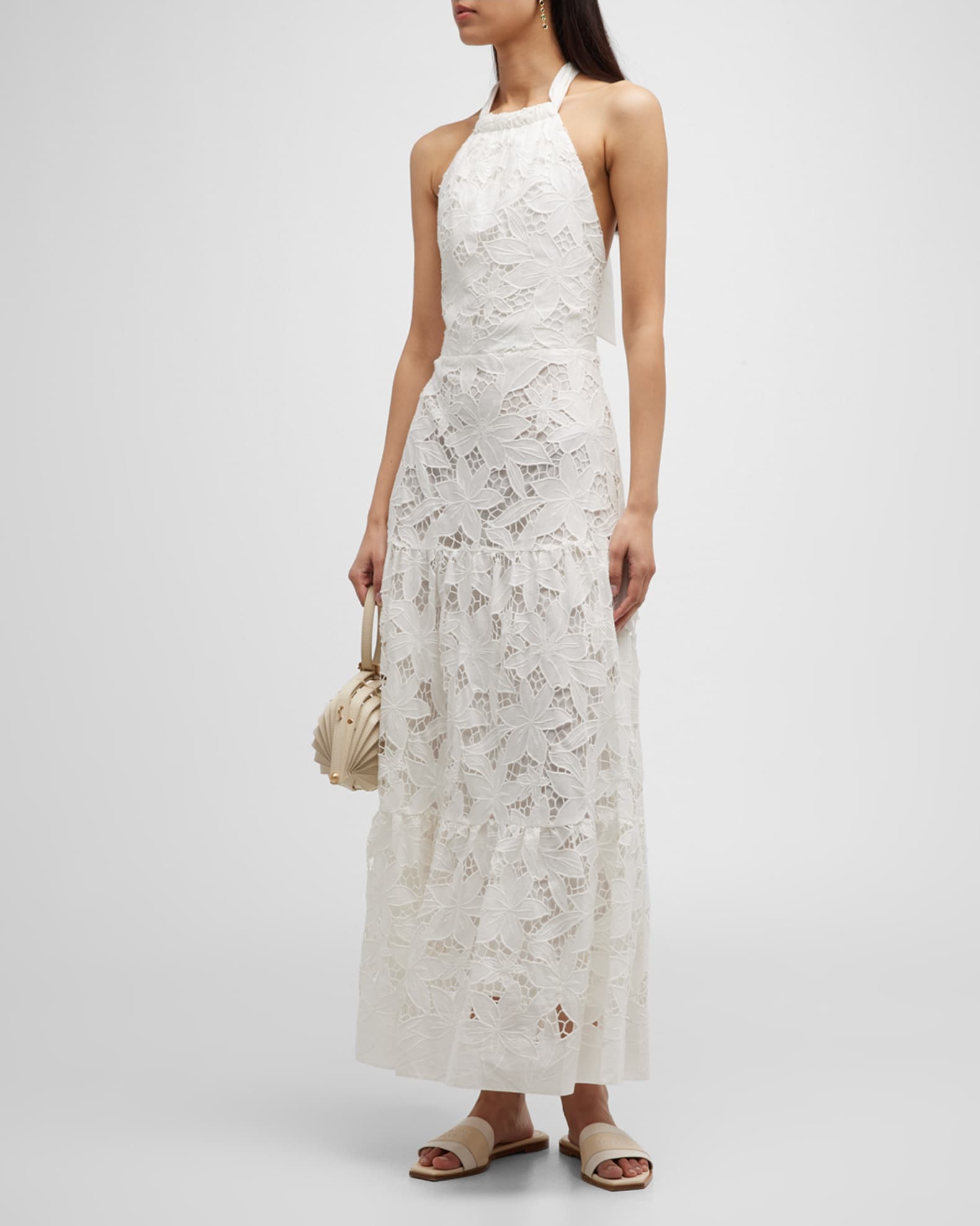 Milly Hayden Floralis Tiered Lace Halter Maxi Dress | Neiman Marcus