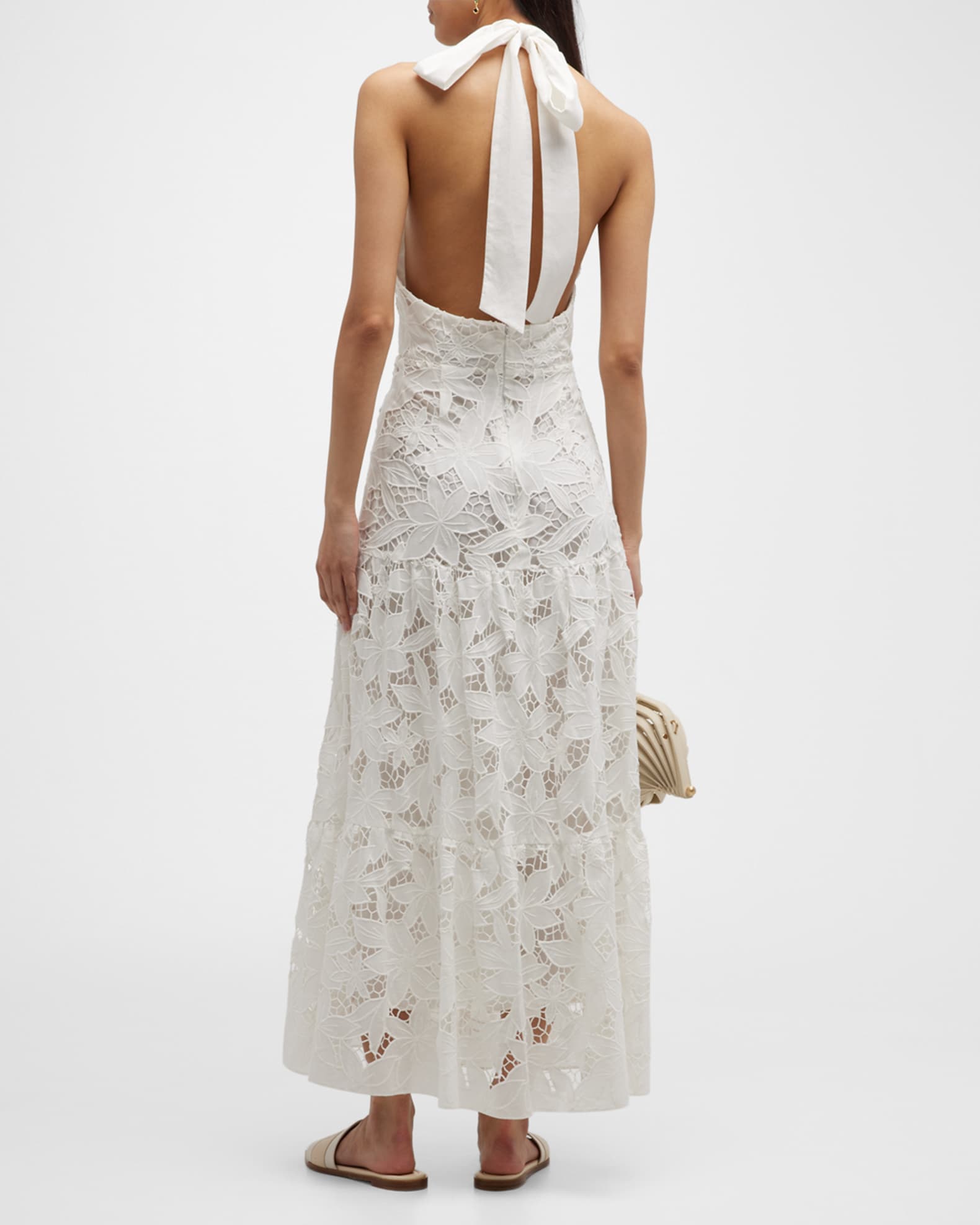 Milly Hayden Floralis Tiered Lace Halter Maxi Dress | Neiman Marcus