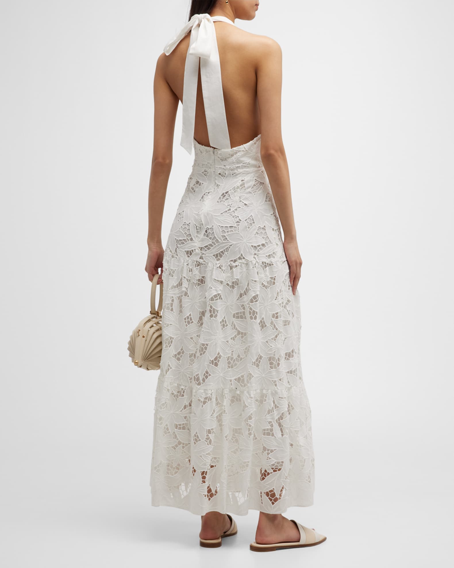 Milly Hayden Floralis Tiered Lace Halter Maxi Dress | Neiman Marcus