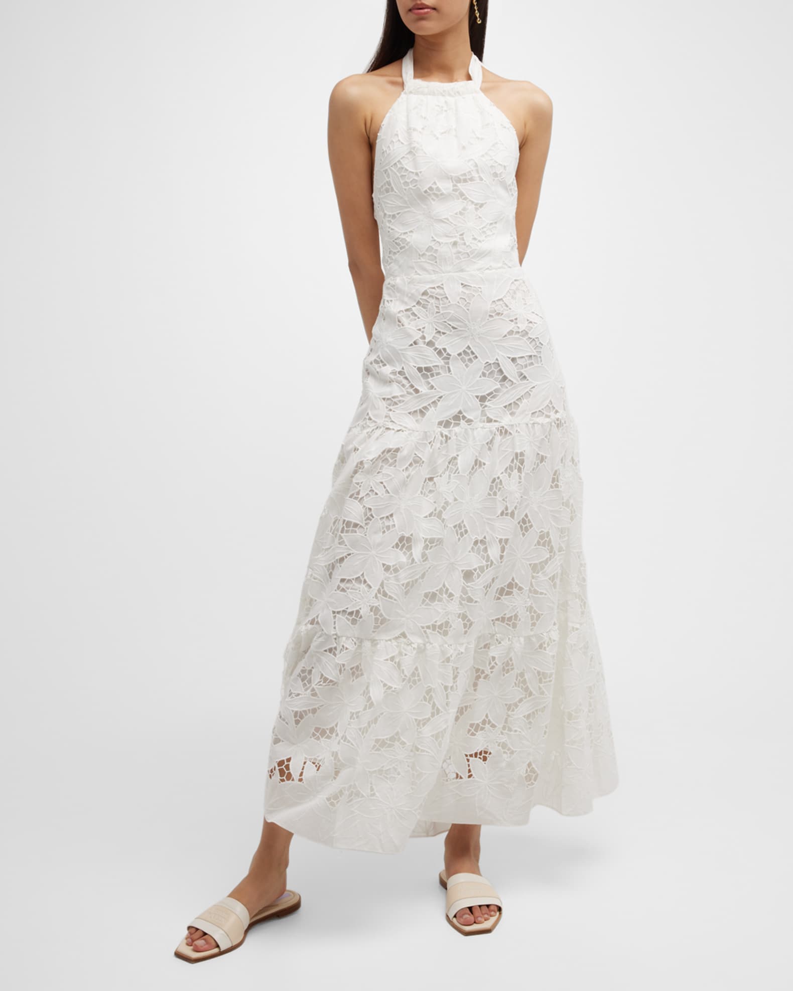 Milly Hayden Floralis Tiered Lace Halter Maxi Dress | Neiman Marcus