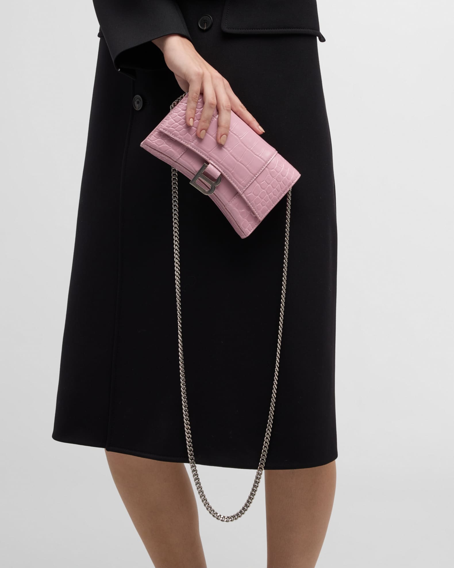 Balenciaga Hourglass Croc-Embossed Wallet on Chain | Neiman Marcus