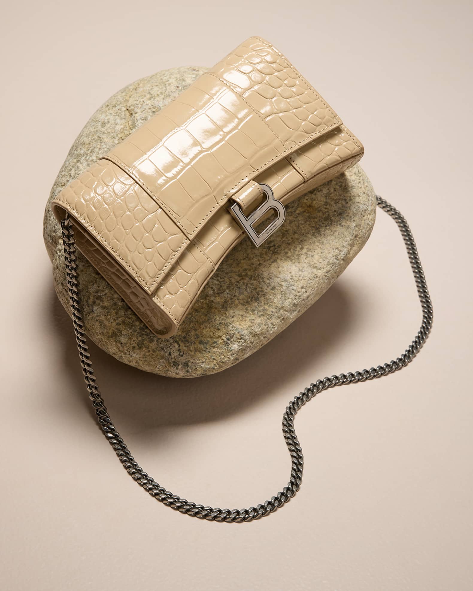 Balenciaga Hourglass Croc-Embossed Wallet on Chain | Neiman Marcus
