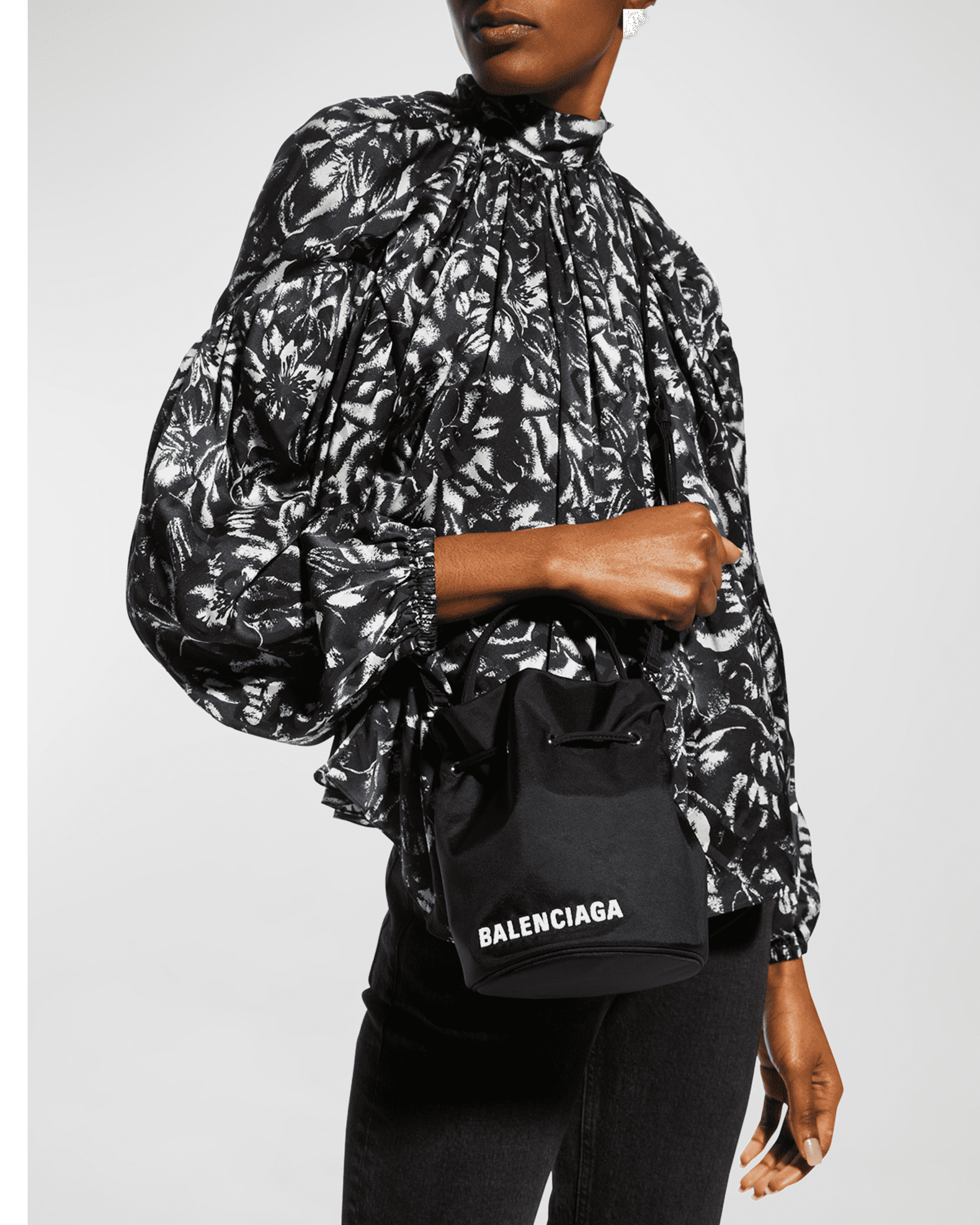 Balenciaga Wheel XS Logo Drawstring Bucket Bag | Neiman Marcus