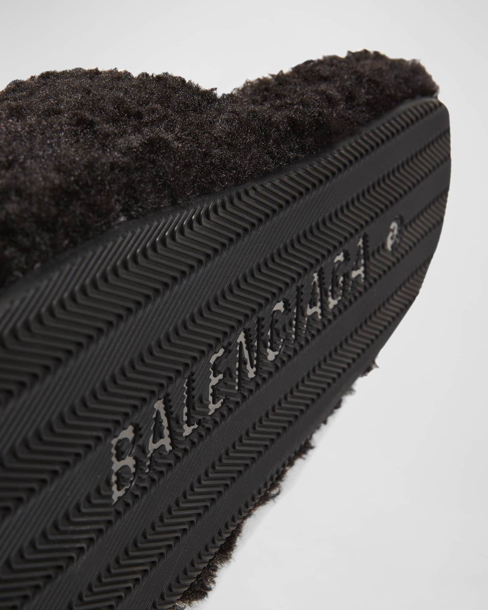 Balenciaga Men's Furry Logo Slide Sandals | Neiman Marcus
