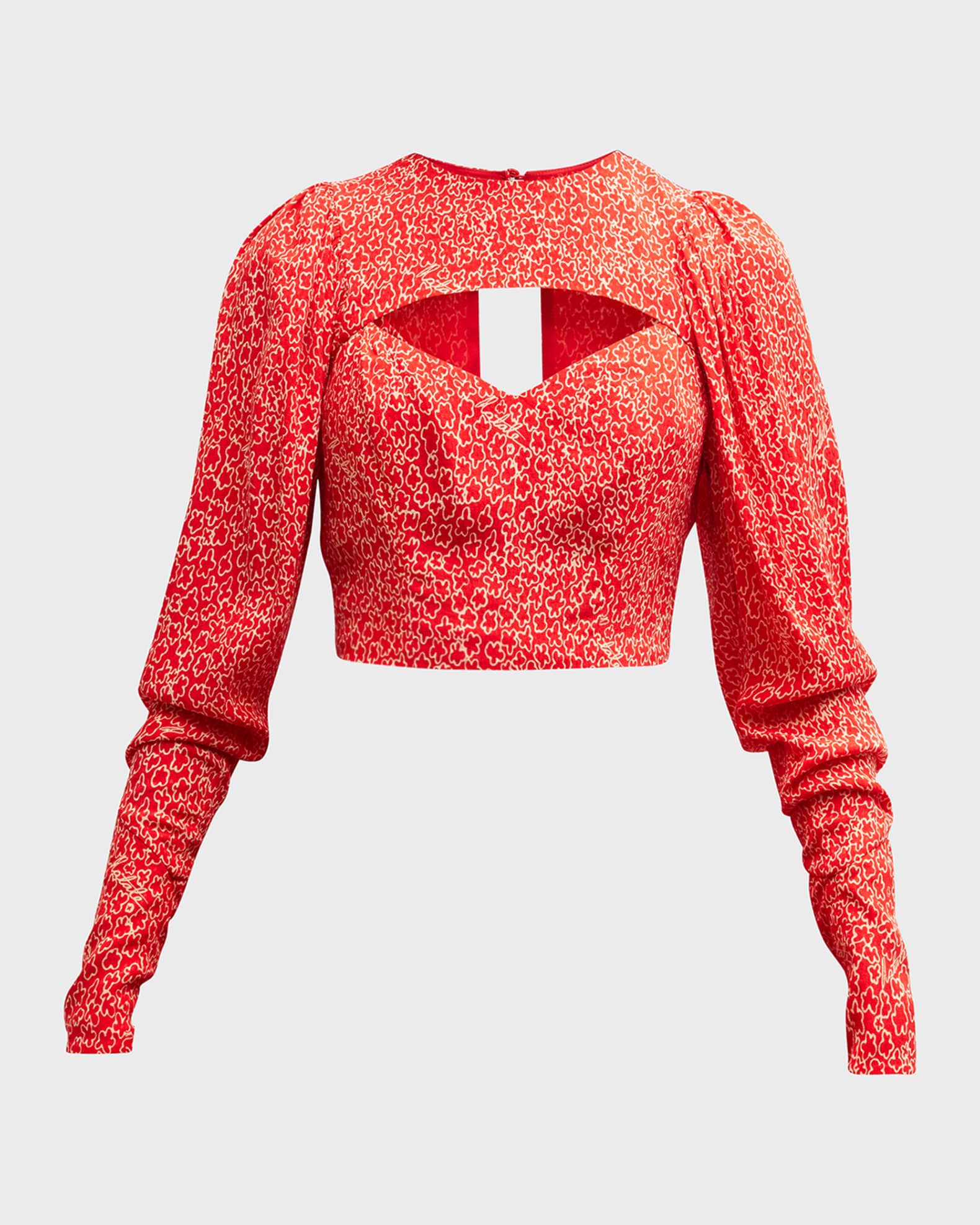 Rotate Birger Christensen Cropped Puffed Sleeve Cut-Out Top | Neiman Marcus