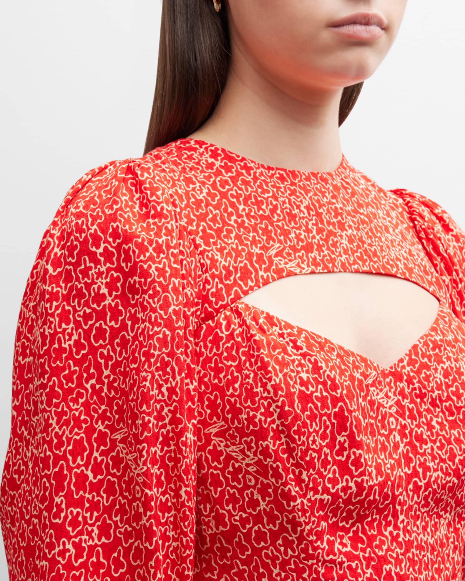 Rotate Birger Christensen Cropped Puffed Sleeve Cut-Out Top | Neiman Marcus