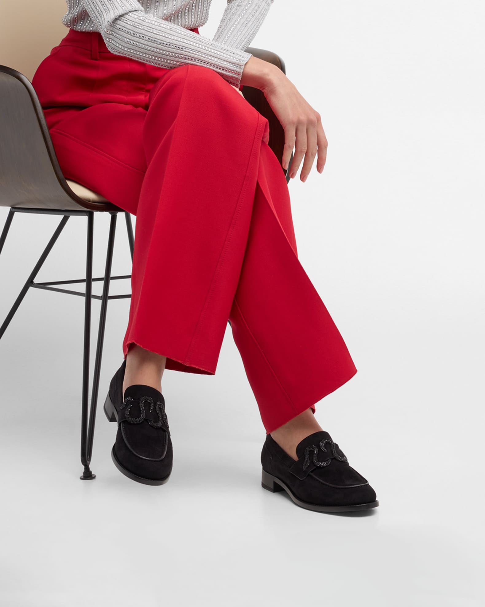 Rene Caovilla Suede Crystal Snake-Strap Loafers | Neiman Marcus
