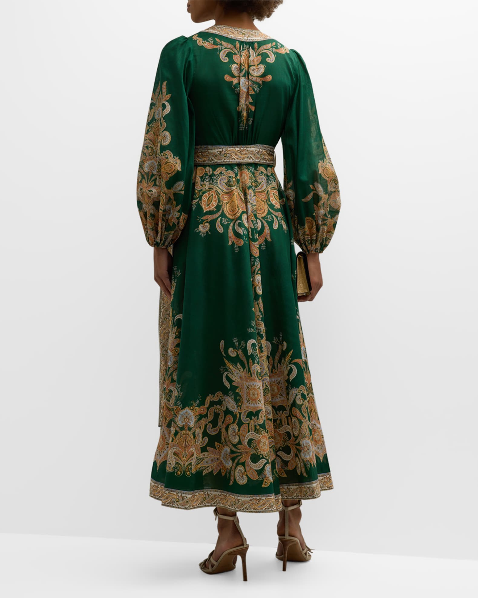 Zimmermann Devi Paisley Wrap Midi Dress | Neiman Marcus