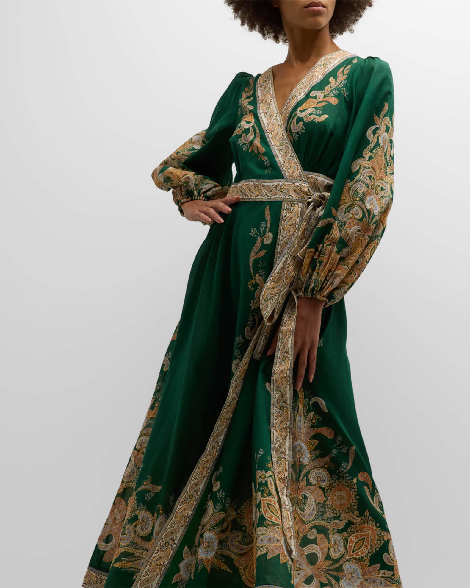 Zimmermann Devi Paisley Wrap Midi Dress | Neiman Marcus