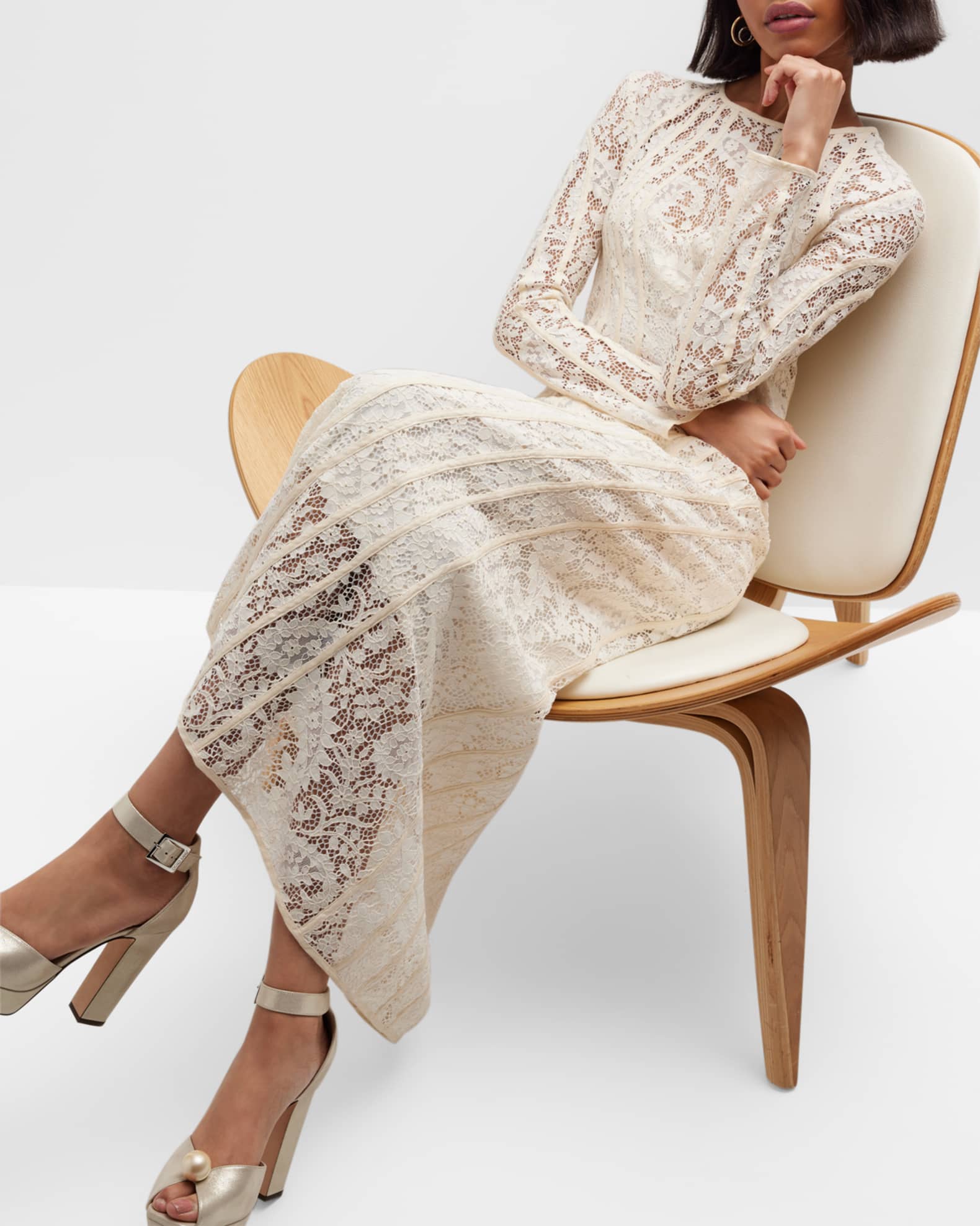 Zimmermann Devi Lace Long-Sleeve Midi Dress | Neiman Marcus
