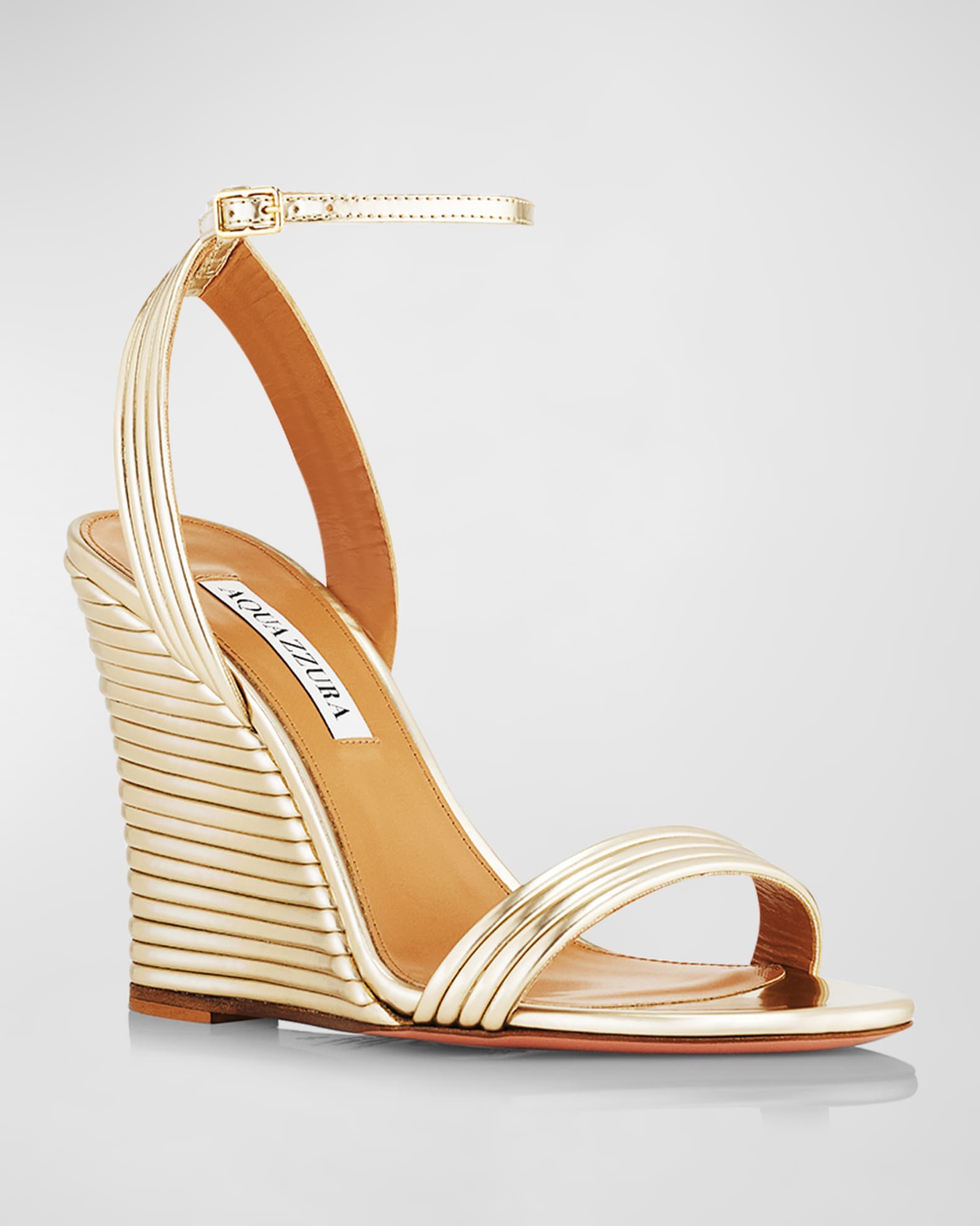 Aquazzura Wow Metallic Ankle-Strap Wedge Sandals | Neiman Marcus