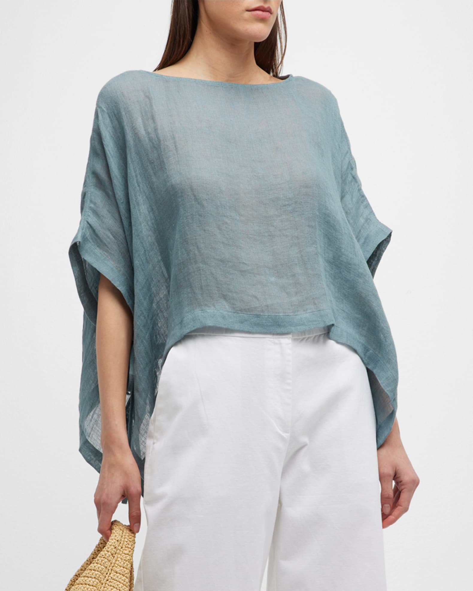 Eileen Fisher Side-Tie Gauze Handkerchief Poncho | Neiman Marcus