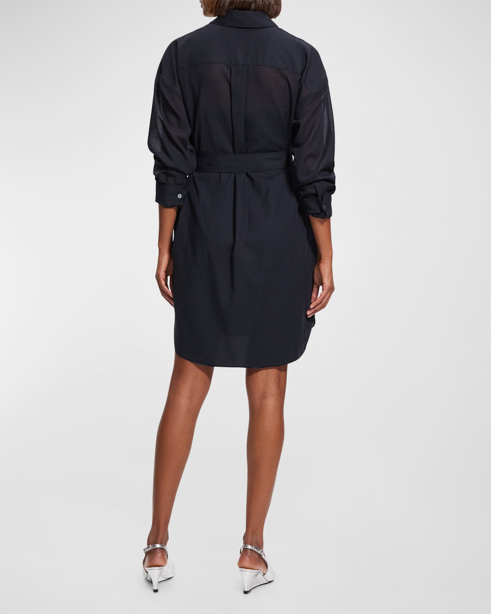 Theory Long-Sleeve Oversized Mini Shirtdress | Neiman Marcus