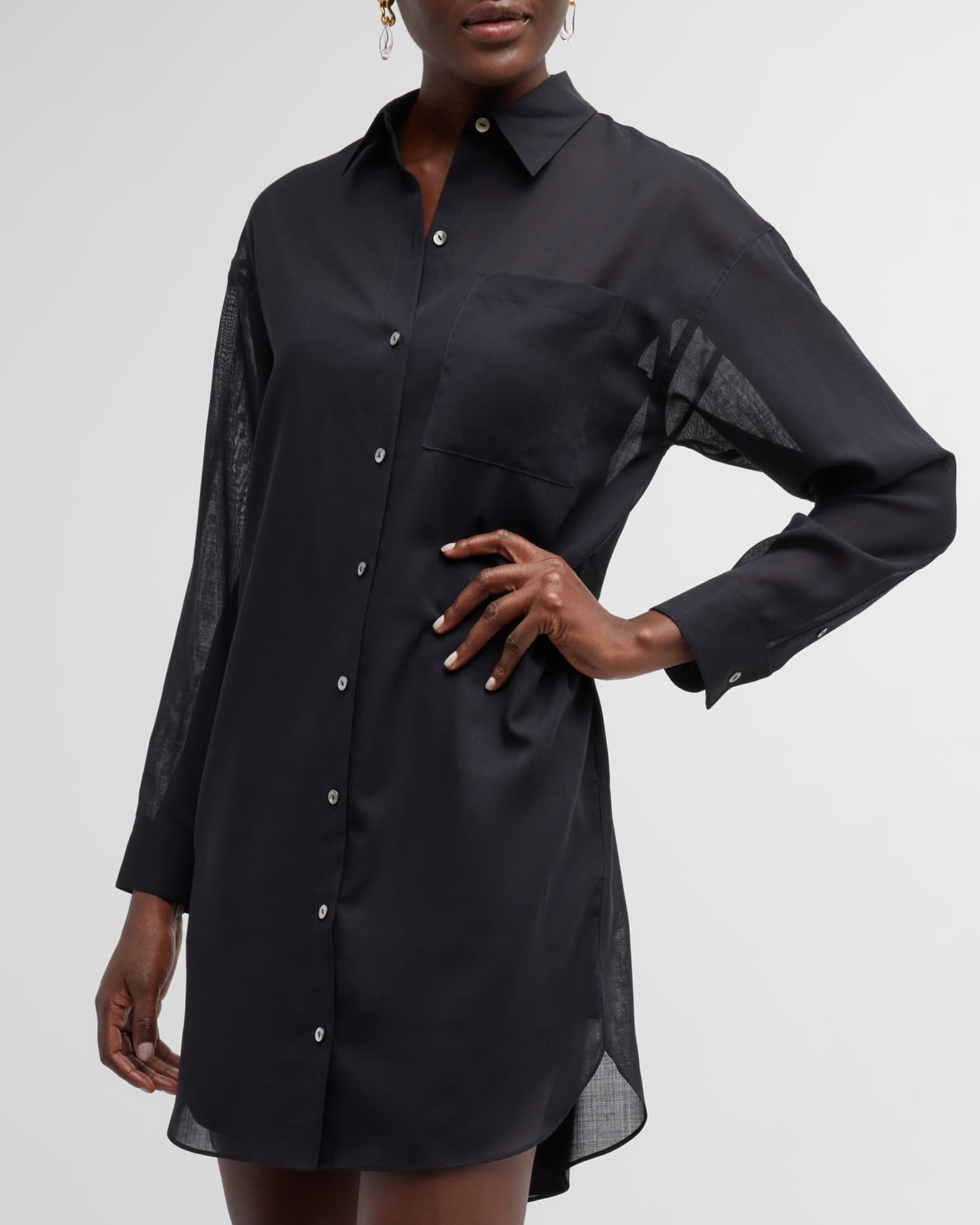 Theory Long-Sleeve Oversized Mini Shirtdress | Neiman Marcus