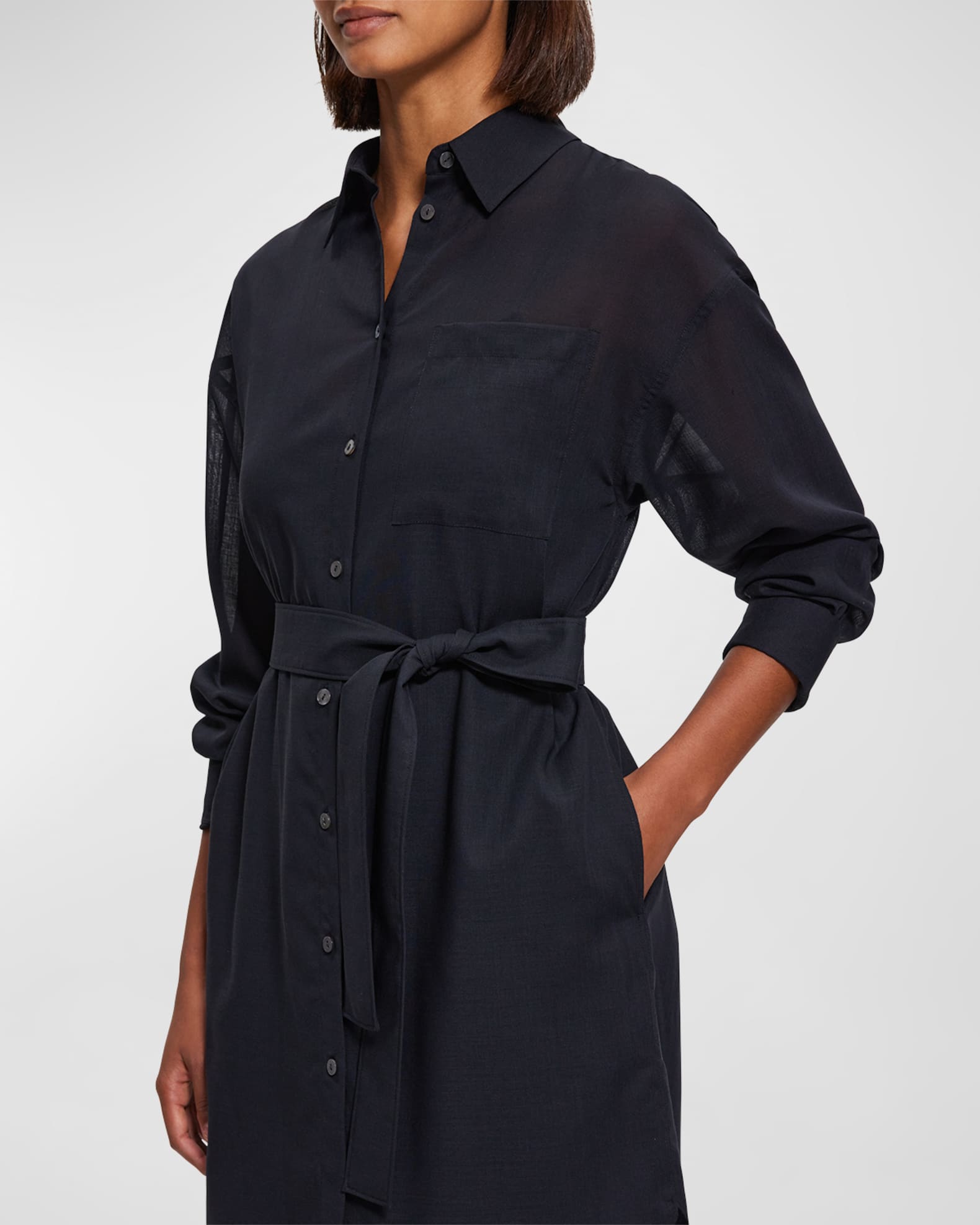 Theory Long-Sleeve Oversized Mini Shirtdress | Neiman Marcus