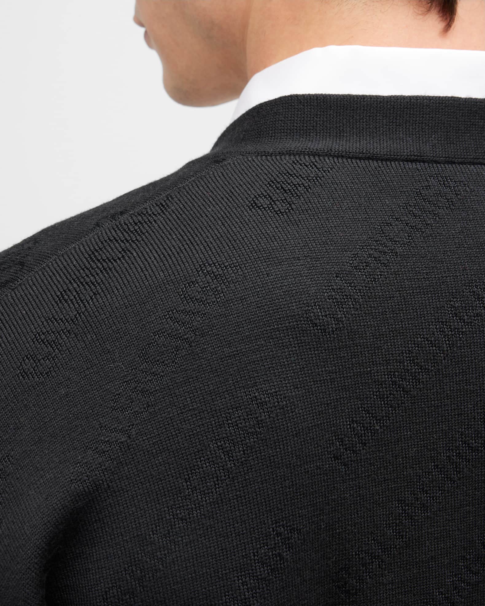Balenciaga Men's Allover Tonal Logo Cardigan Sweater | Neiman Marcus