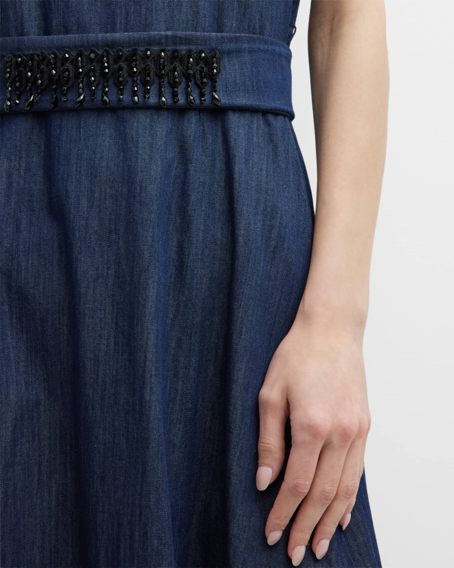 Max Mara Gin Strass Belted Denim Sleeveless Midi Dress | Neiman Marcus