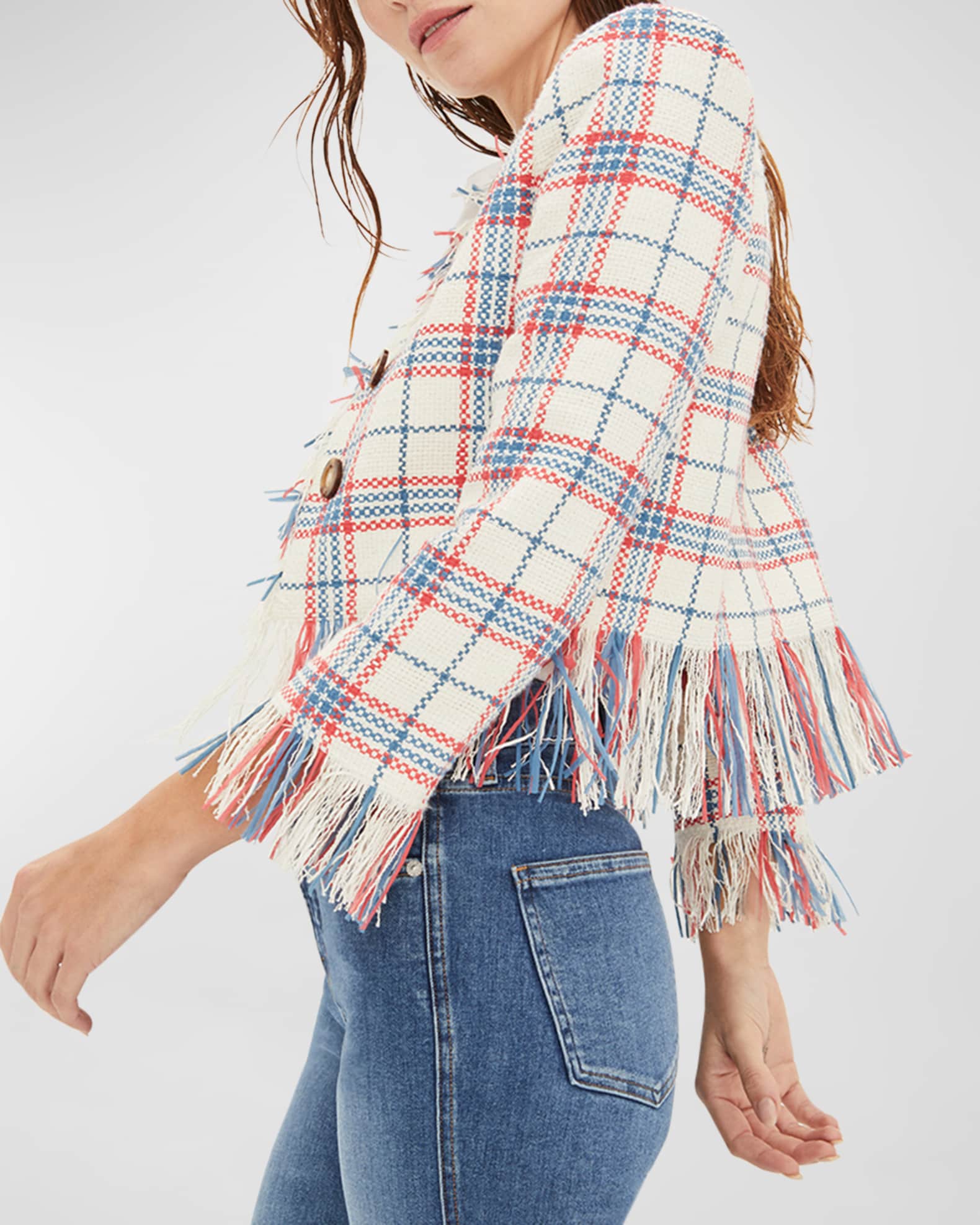 Veronica Beard Marlton Tweed Fringe Cropped Jacket | Neiman Marcus