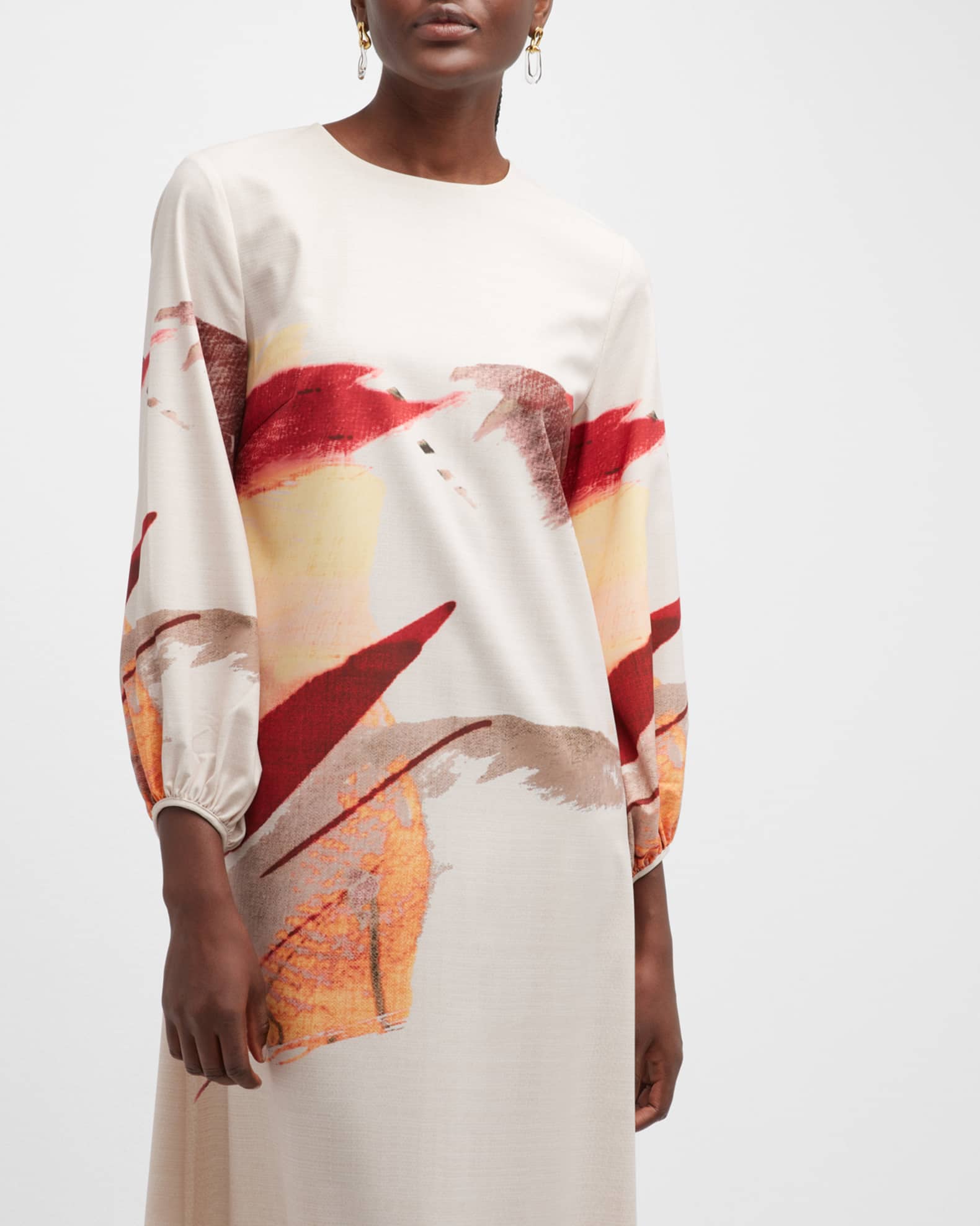Misook Painted Sunset Blouson-Sleeve Maxi Dress | Neiman Marcus